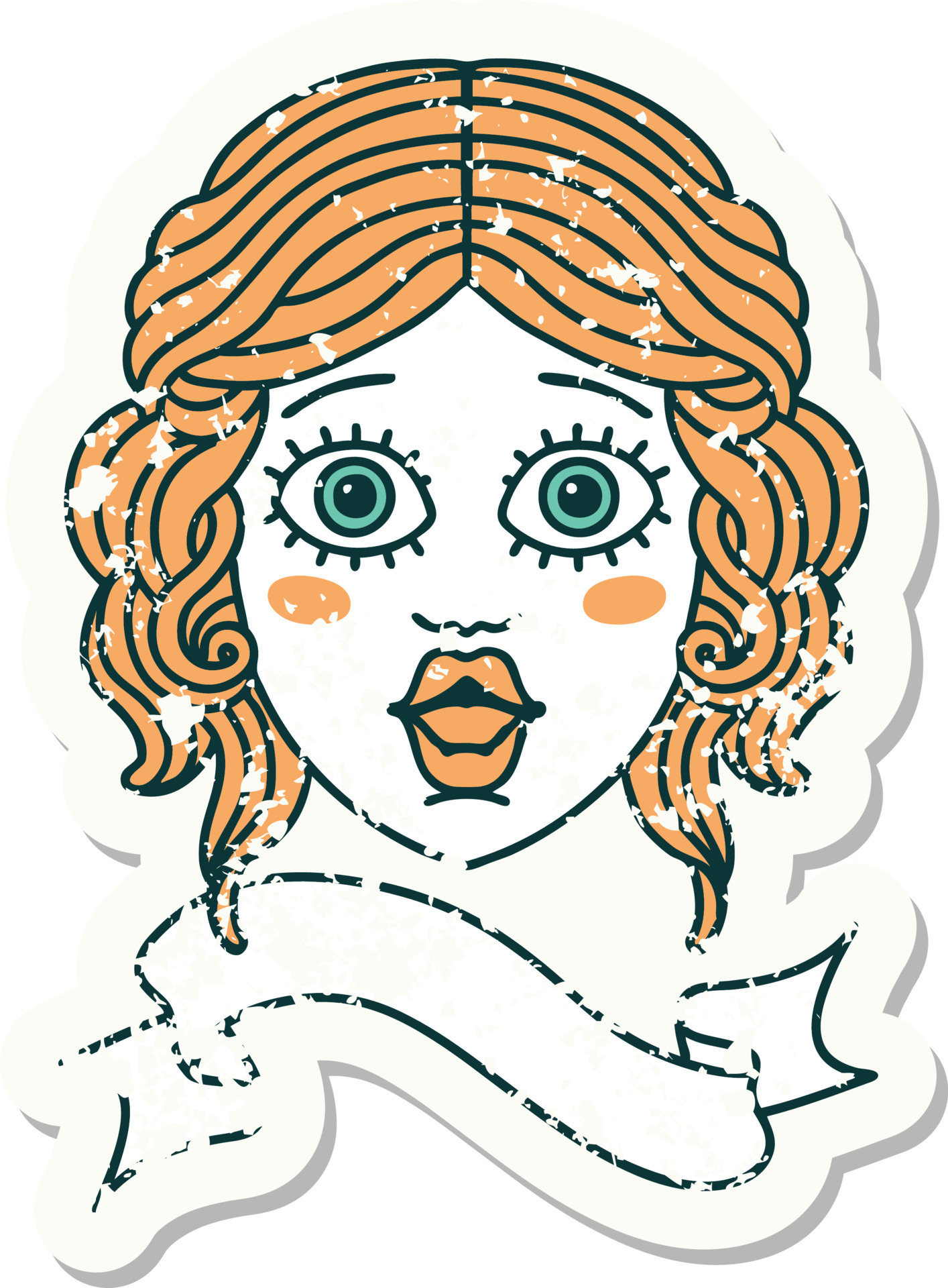 Worn Old Sticker With Banner Of Female Face 12102163 Vector Art At Vecteezy