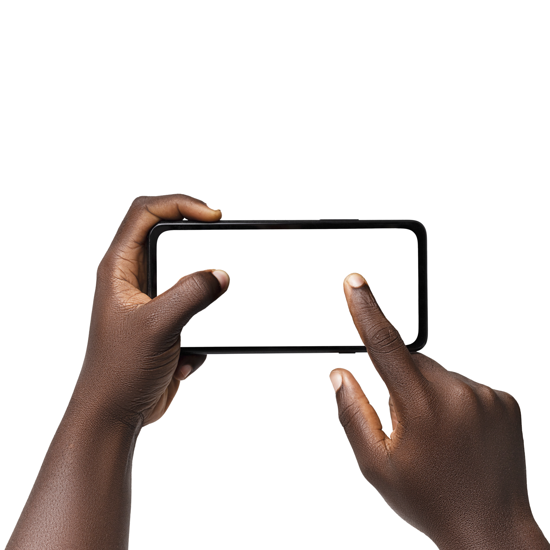 Black hand holding phone facing camera isolated on transparent ... Black hand holding phone facing camera isolated on transparent ...