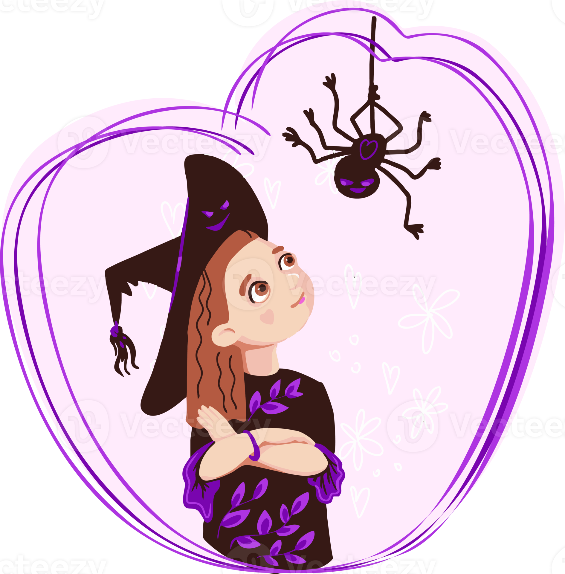 Cartoon witch and spider in Halloween. 12104260 PNG