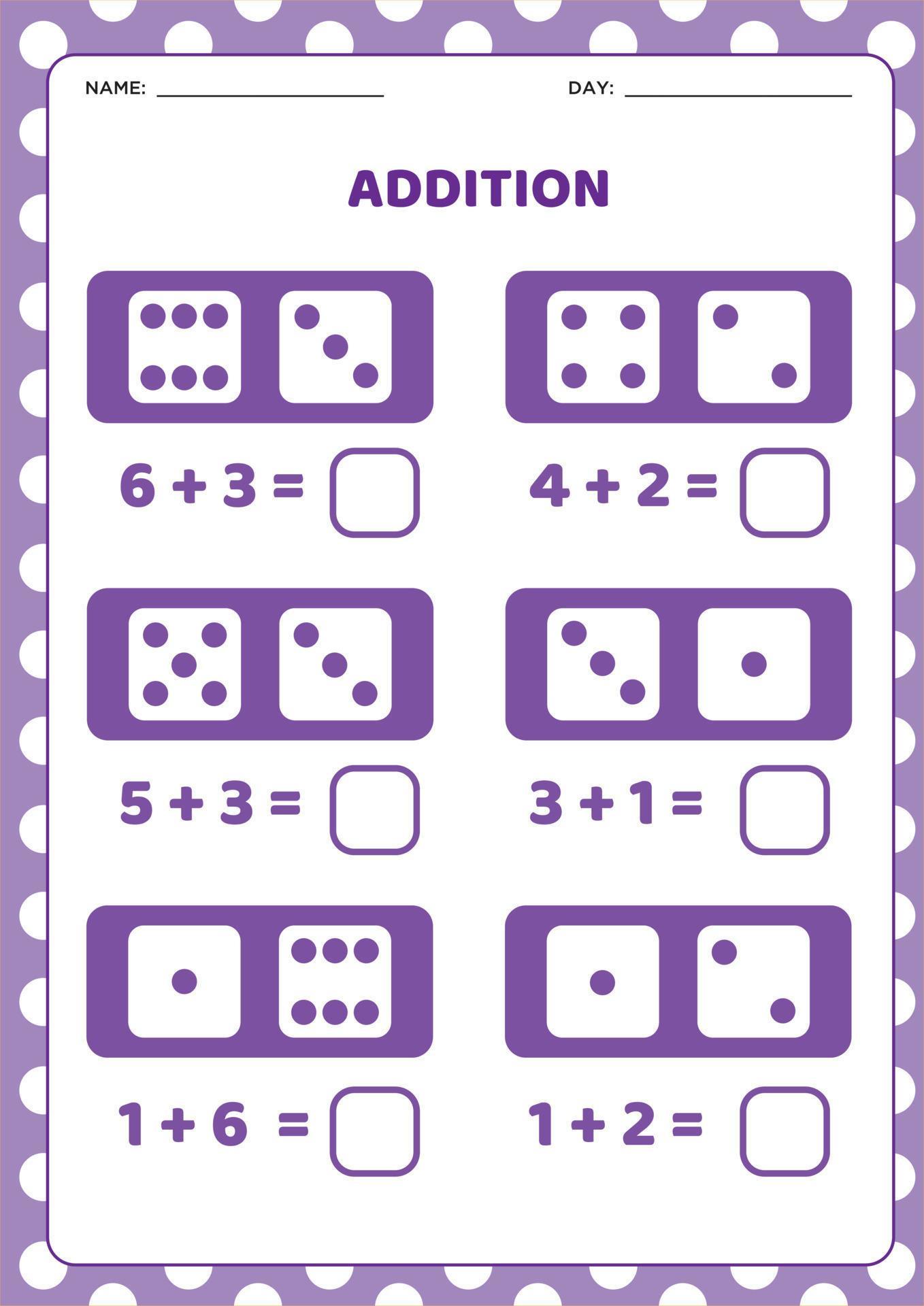 Dice Addition worksheet 12106128 Vector Art at Vecteezy