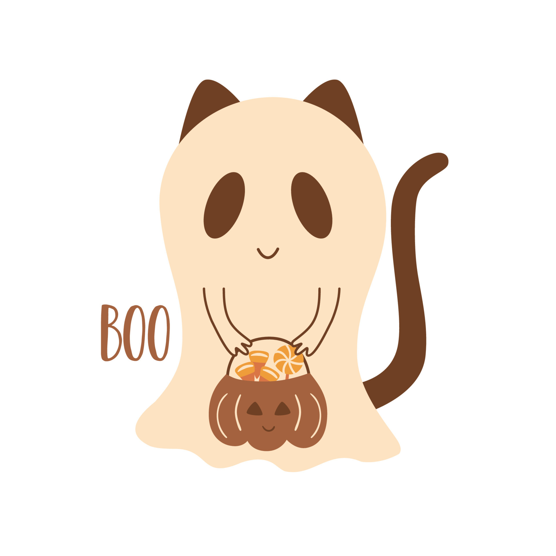 Halloween Boho Print Cute Halloween Cat Cartoon Ghost Cat Skull Pumpkin Halloween Sweets