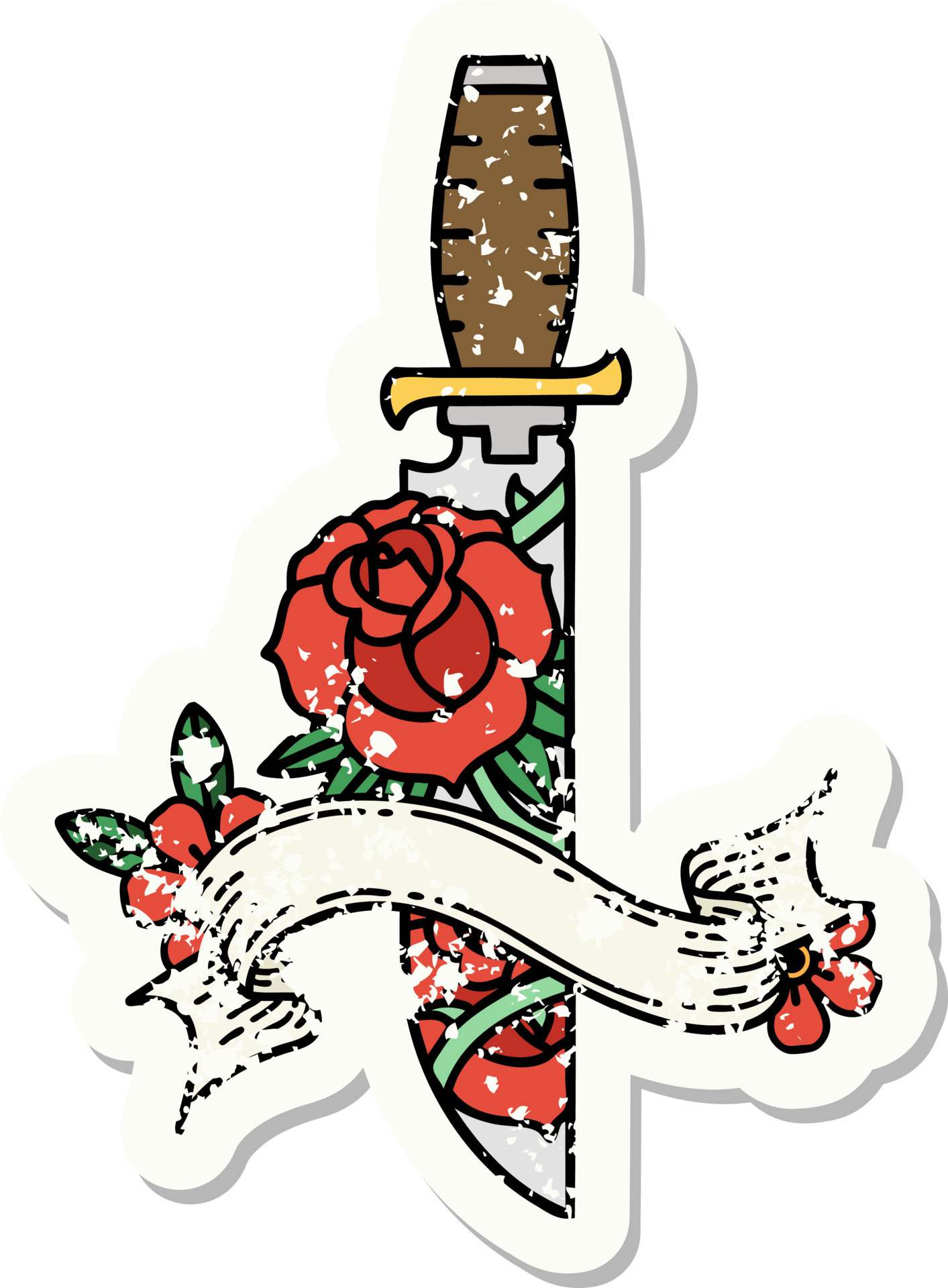 Grunge Sticker With Banner Of A Dagger And Flowers 12125214 Vector Art At Vecteezy