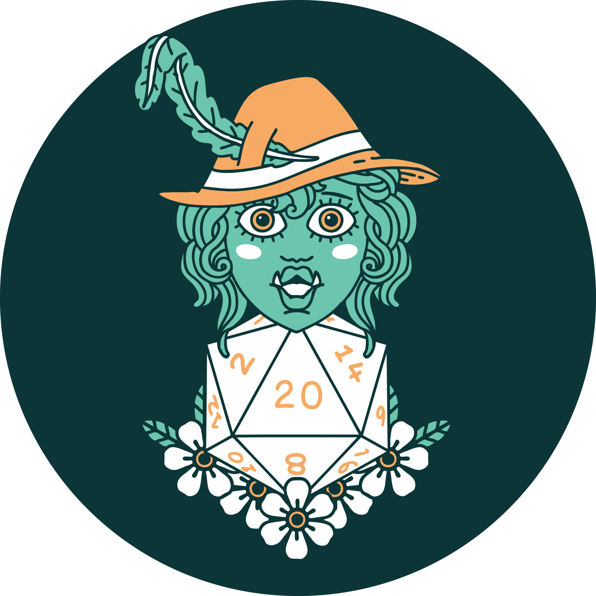 Half Orc Bard With Natural Twenty Dice Roll Icon 12125696 Vector Art At Vecteezy