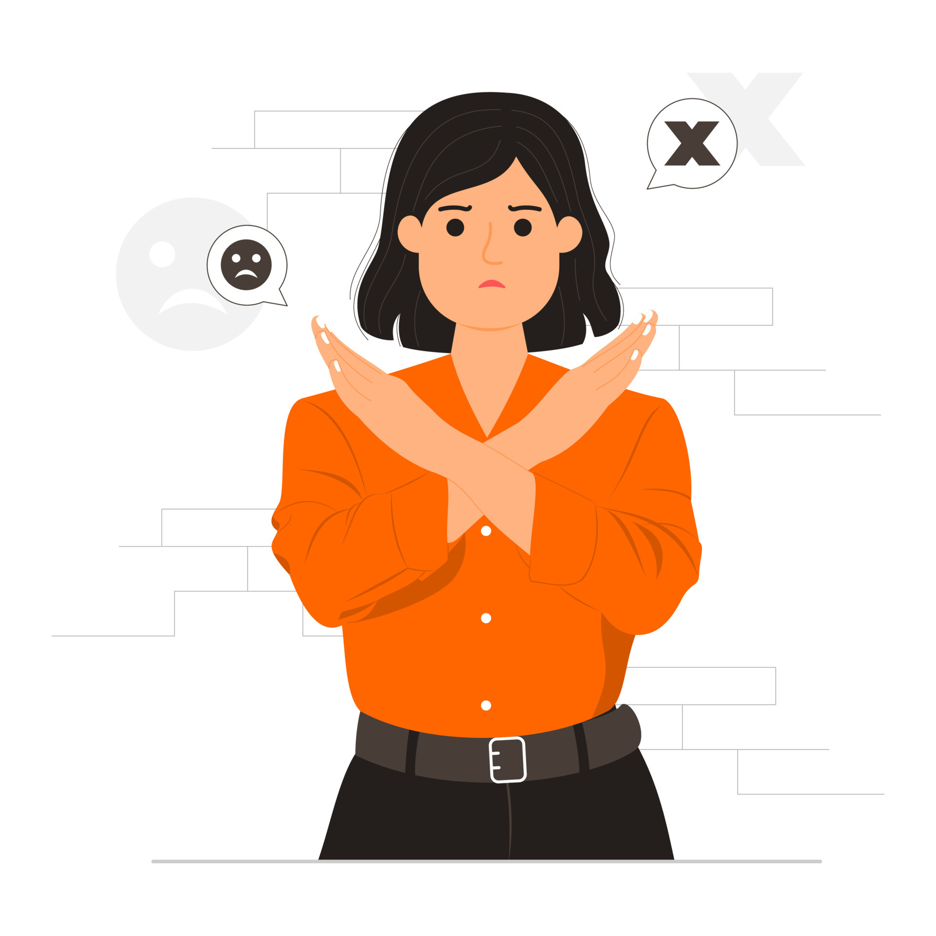 Displeased Woman Frowning Saying No Making Cross Sign Tell