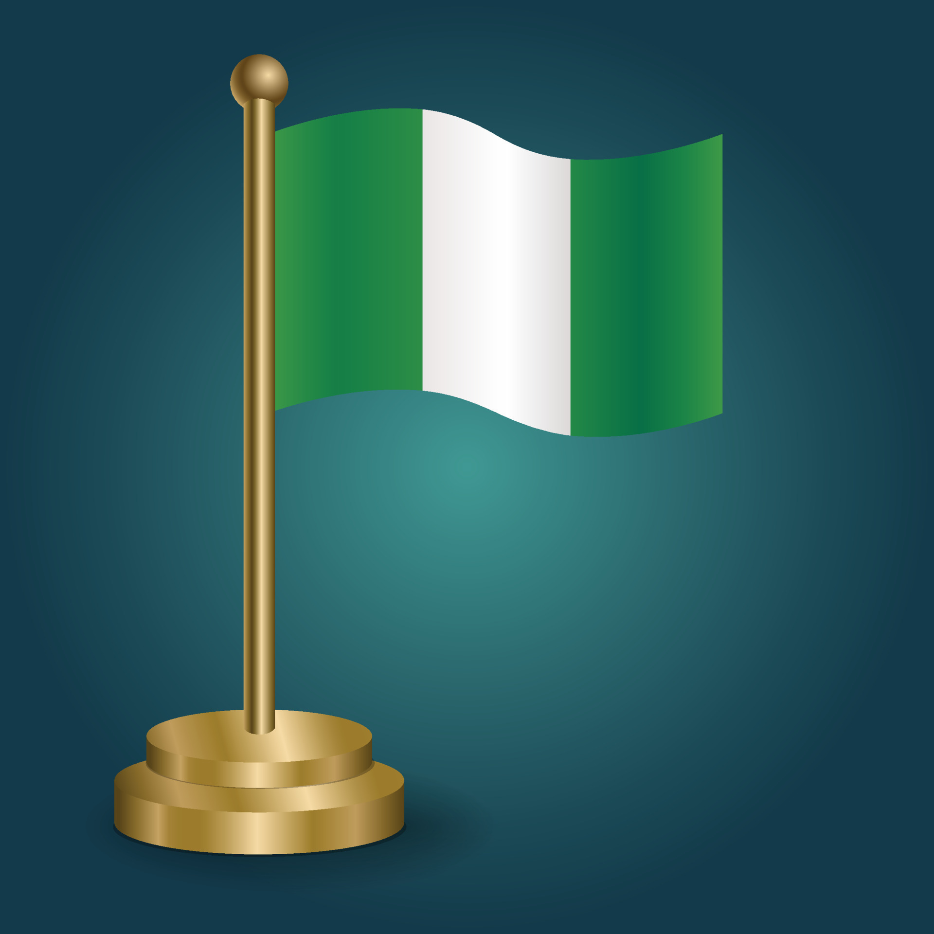 Nigeria National Flag On Golden Pole On Gradation Isolated Dark nigeria-national-flag-on-golden-pole-on-gradation-isolated-dark