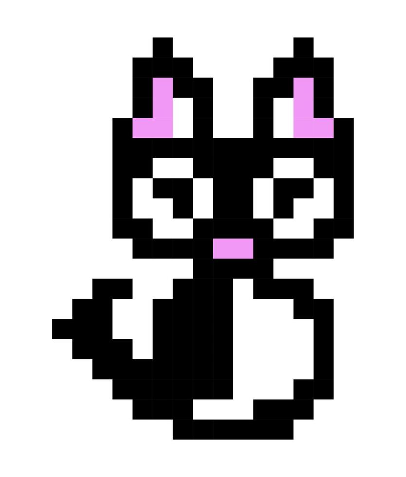 Pixel Art Icon For Video Game And Print On Different Product Cute Cat Or Kitten Isolated On