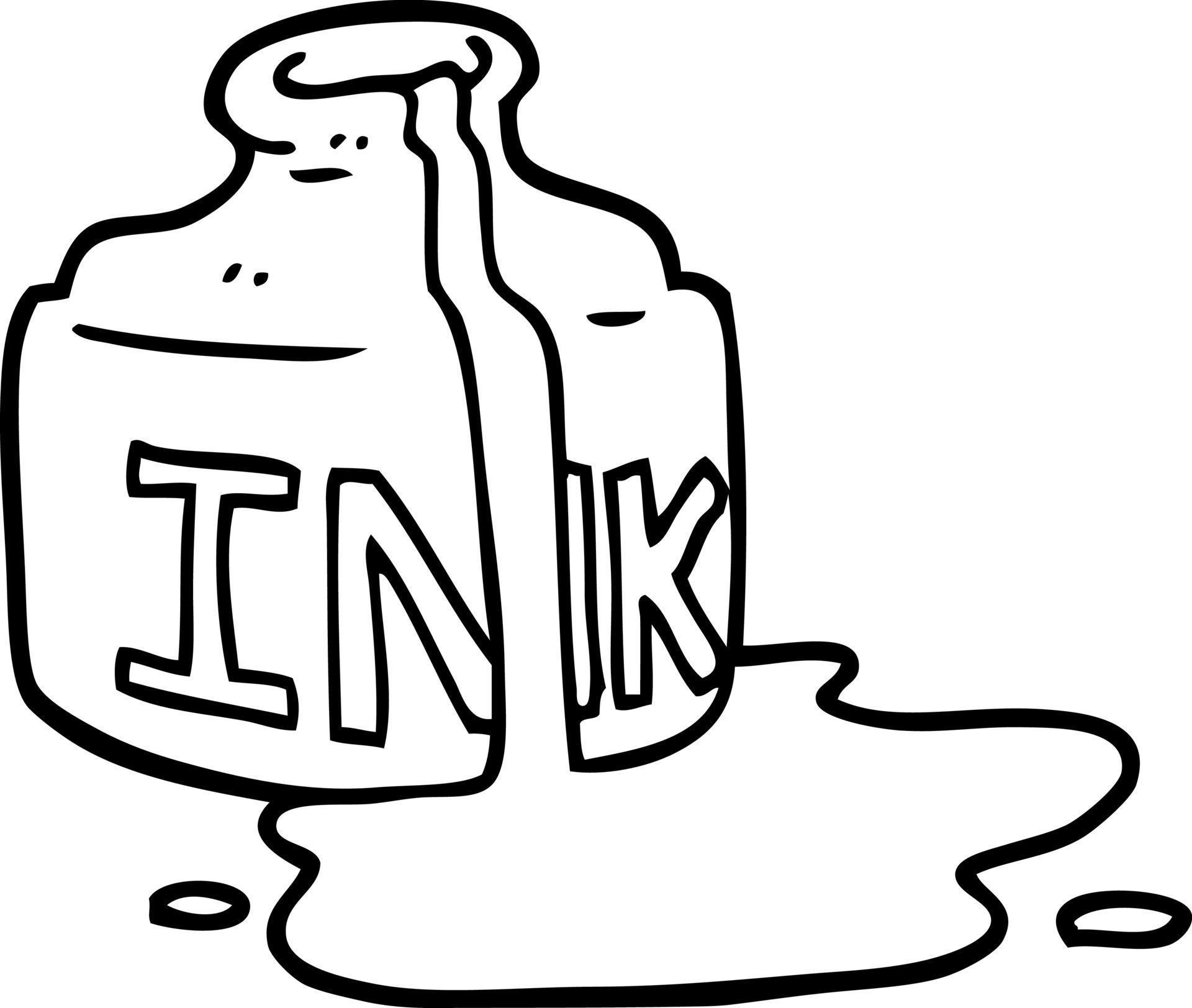 Line Drawing Cartoon Spilled Ink Bottle 12146491 Vector Art At Vecteezy