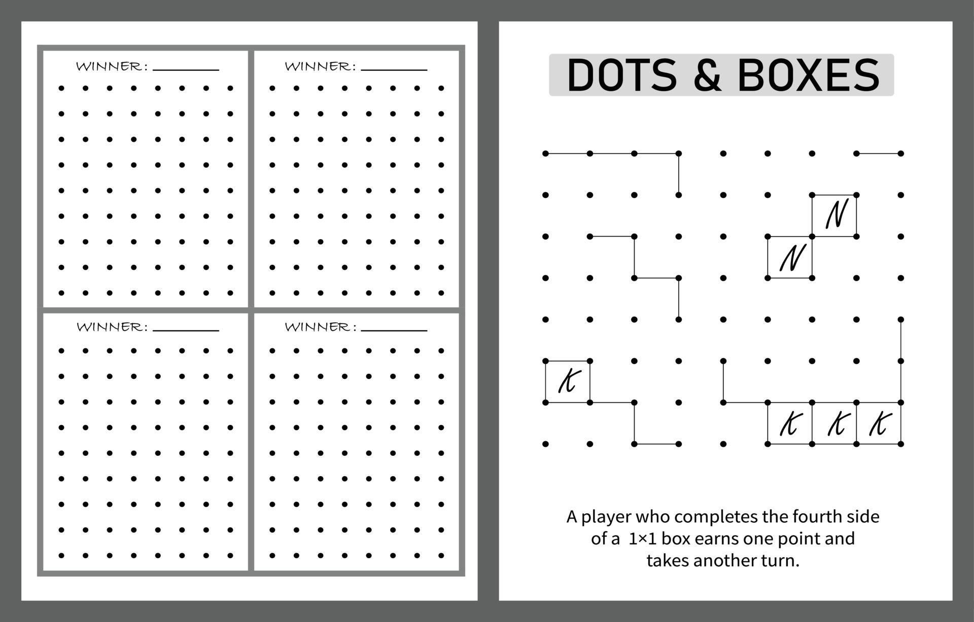 Dots and boxes note book game, kids activity notebook page, time pass ... Dots and boxes note book game, kids activity notebook page, time pass ...
