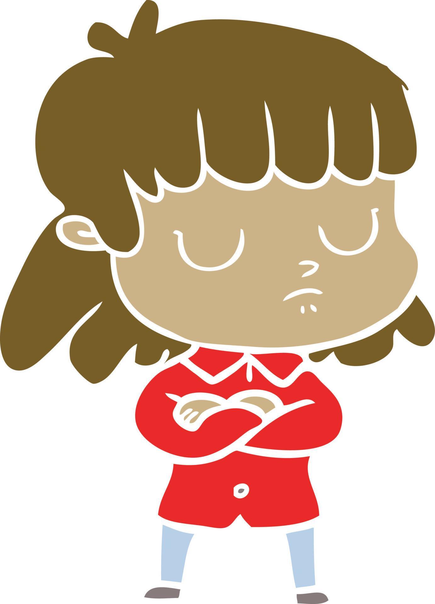 flat color style cartoon indifferent woman folding arms 12156695 Vector ...