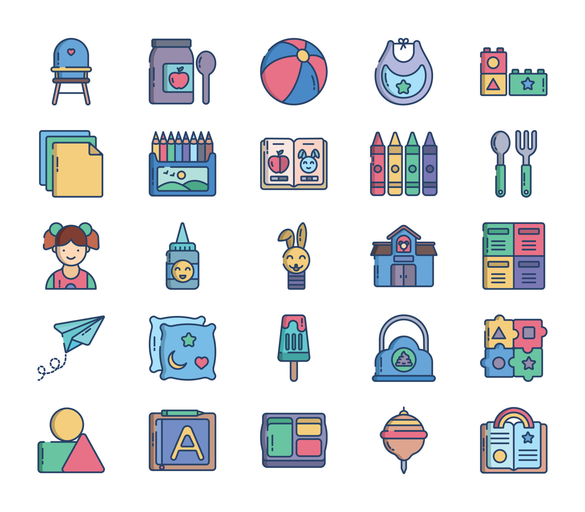 Kindergarten and kids school education icon set 12166839 Vector Art at ...