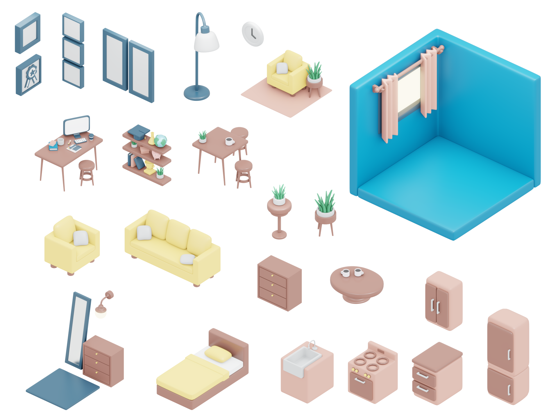 Representación 3d isométrica del icono de los muebles de la casa para ...