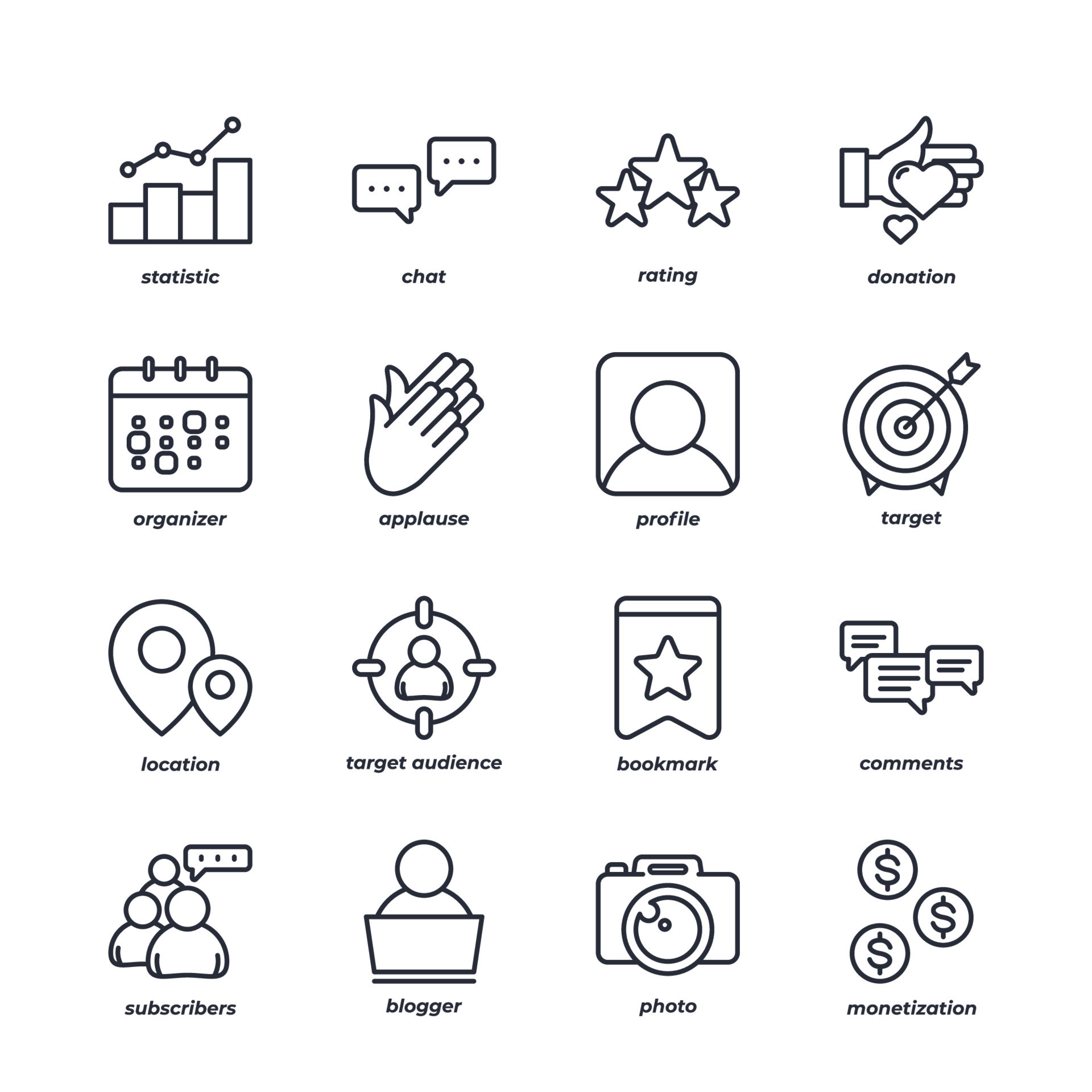 Blogger Line Icons Set Outline Vector Symbol Collection Linear Style Pictogram Pack Signs