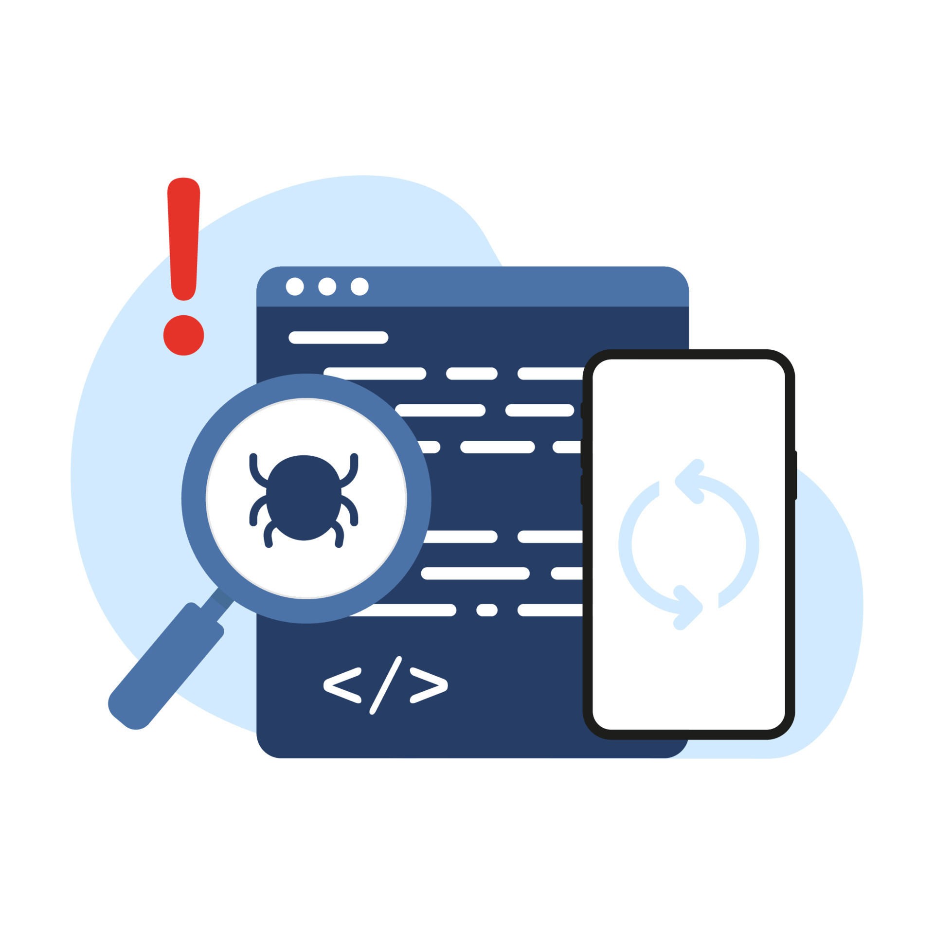 Security update, mobile app bug fixes concept illustration flat design ...