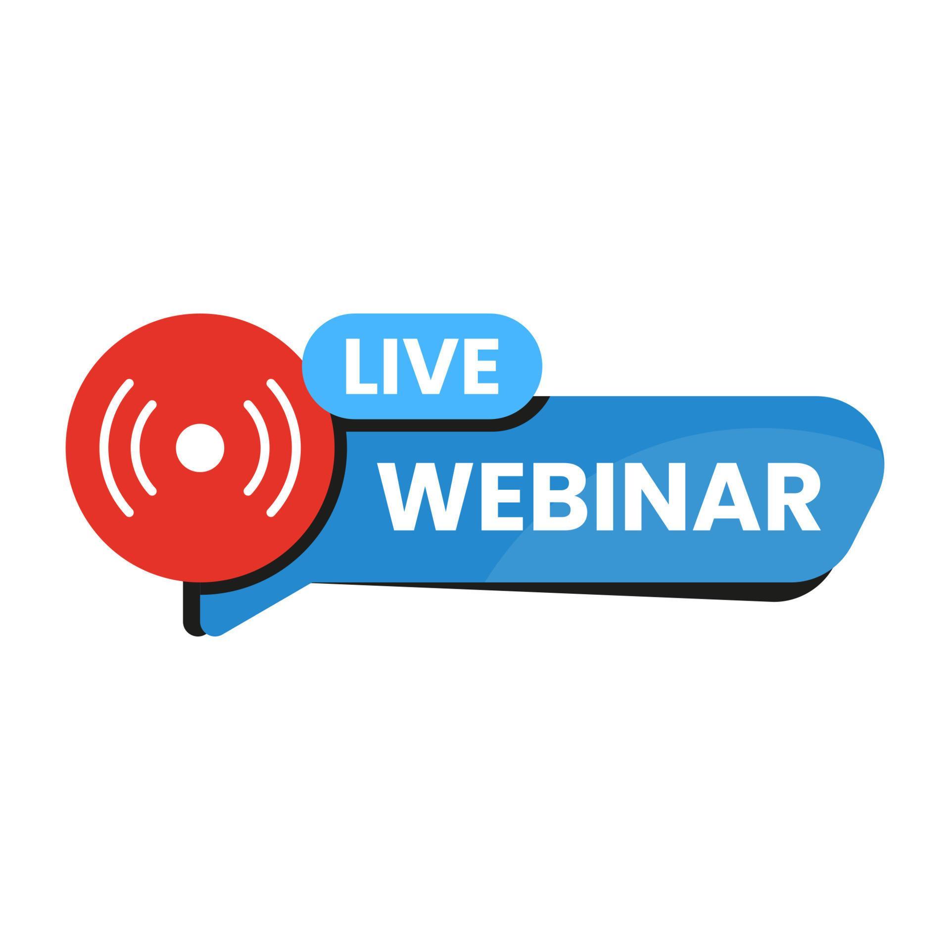 live webinar button, icon, sign, logo, emblem, label, flat design vector illustration. simple ...