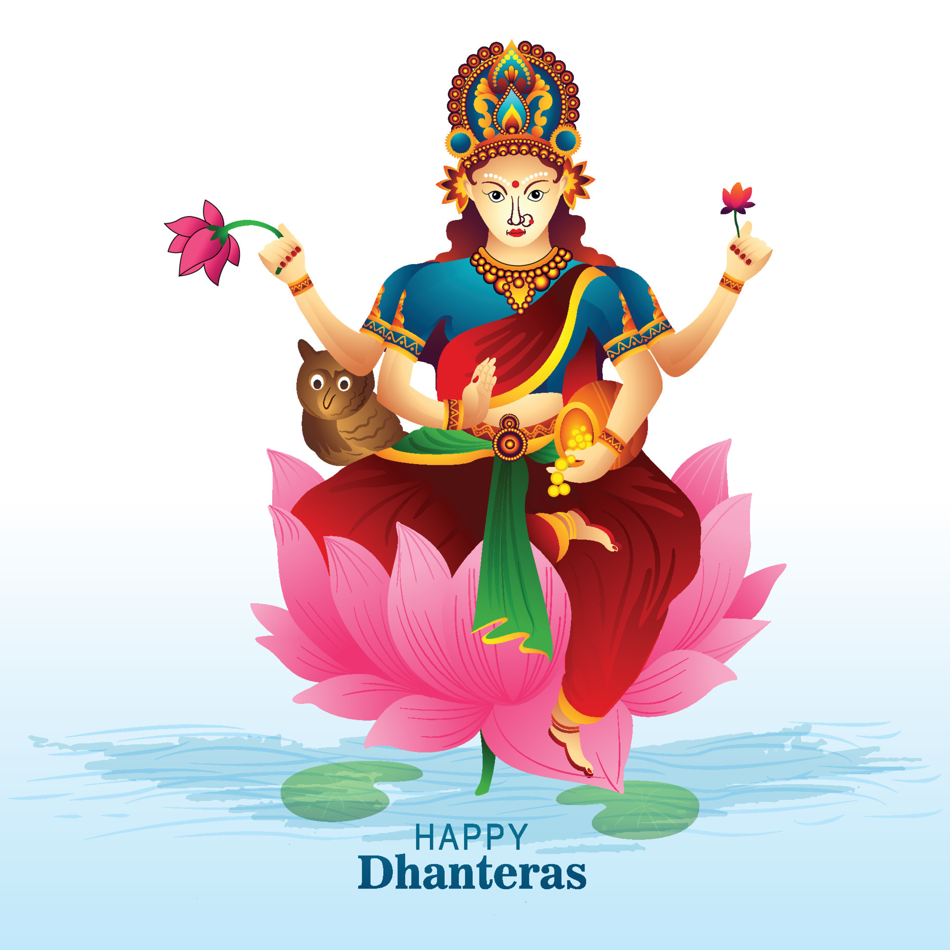 Goddess maa laxmi illustration with coins for indian festival haapy dhanteras background ...