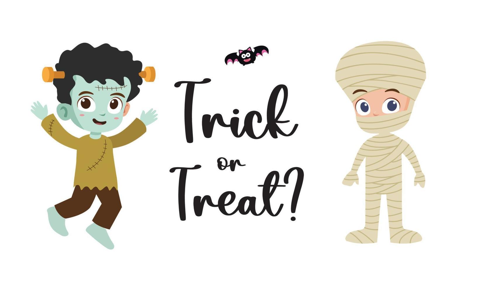 Trick or treat lettering with cute kids in Halloween costumes 12187386 ...