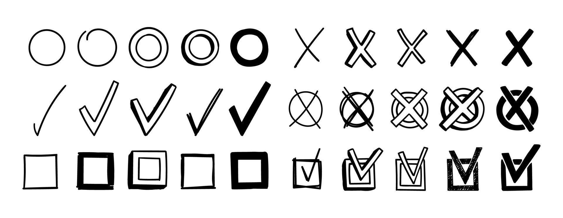 A Set Of Round And Square Doodle Checkboxes Hand Drawn Blank Scribble Circles And Frames