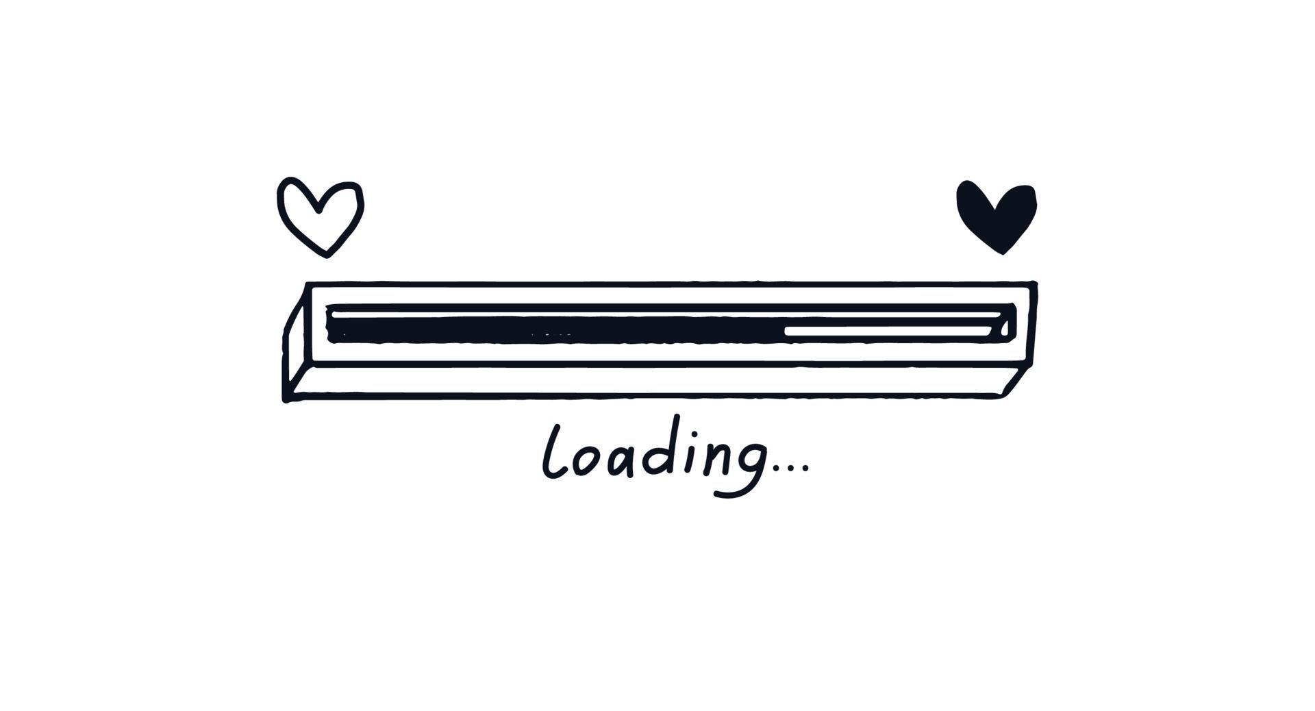 Doodle love loading bar. Hand-drawn 3D progress bar from empty heart to full. Black on white ...