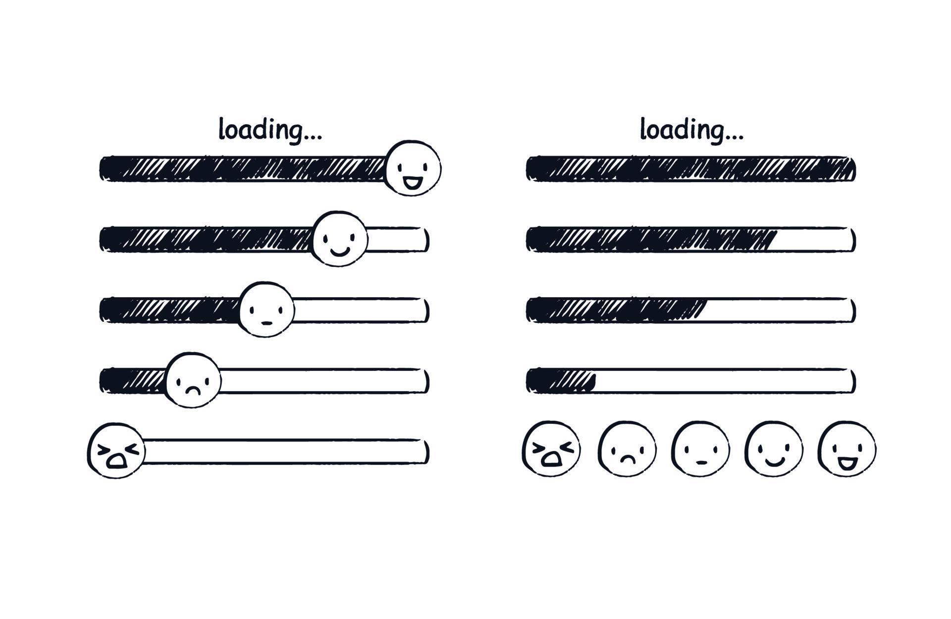 Loading bar emoji. Doodle mood indicator or hand-drawn emoticons ...