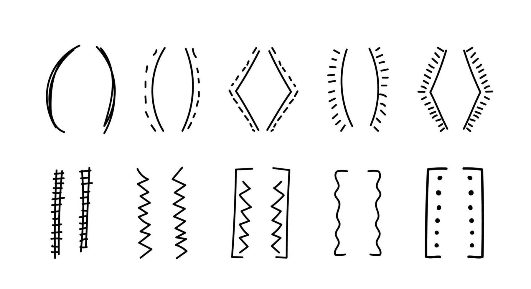 Scribble Brackets Outline Doodle Decorative Round Square Brackets Isolated On White Vector