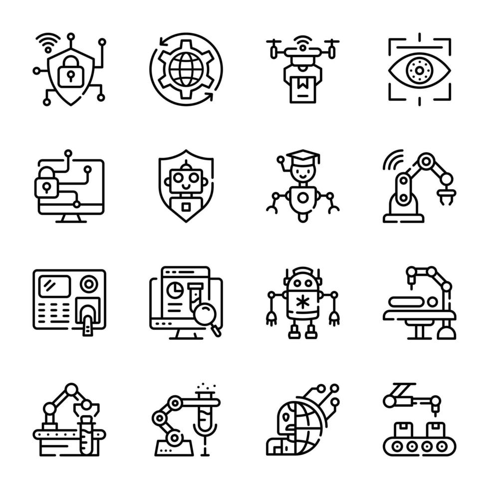 Pack of Robot Automation Outline Icons 12191500 Vector Art at Vecteezy