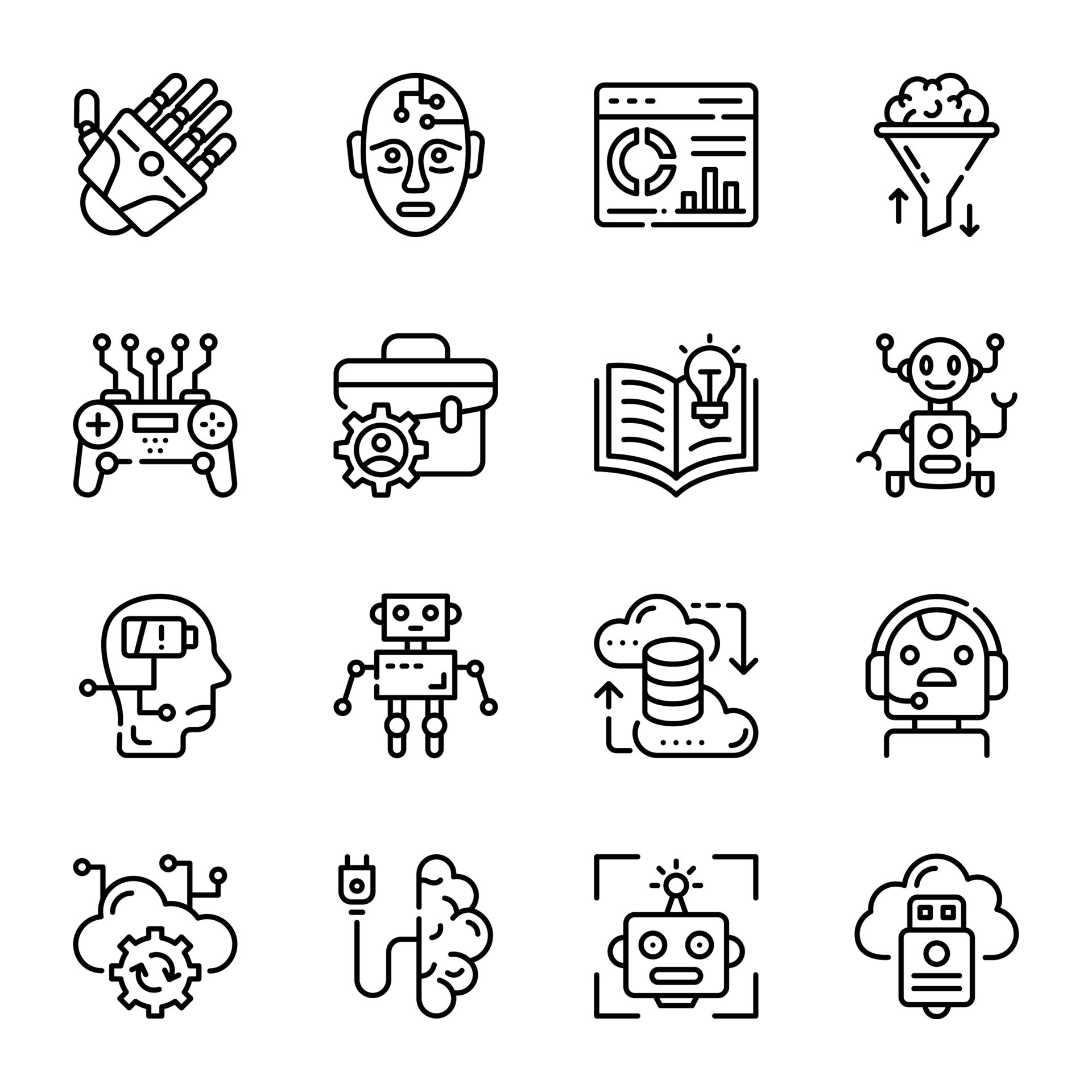 Pack of AI and Robot Technology Outline Icons 12191502 Vector Art at ...