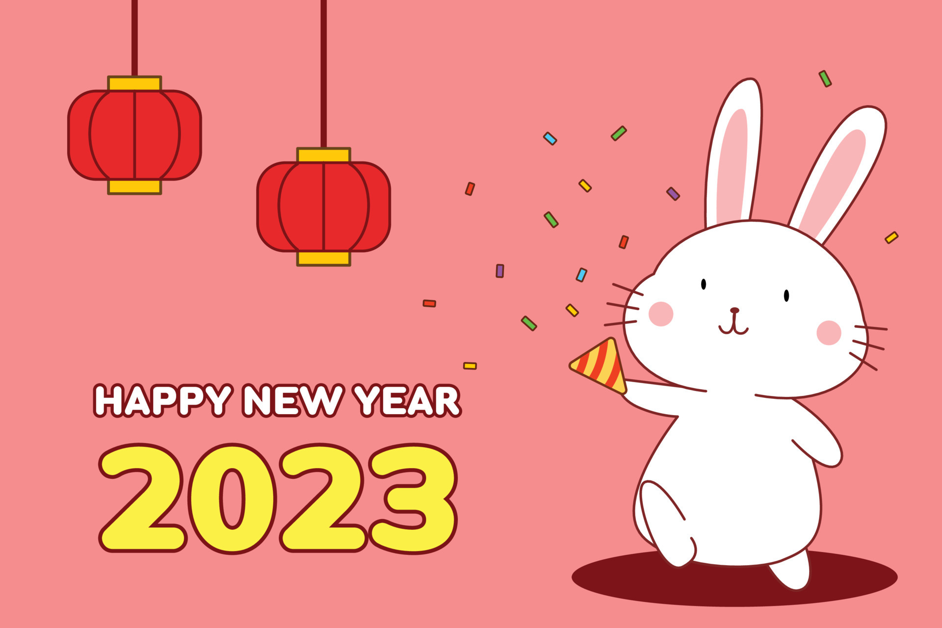 Happy new year 2023 with cute rabbit cartoon. Character design. Vector ... Happy new year 2023 with cute rabbit cartoon. Character design. Vector ...