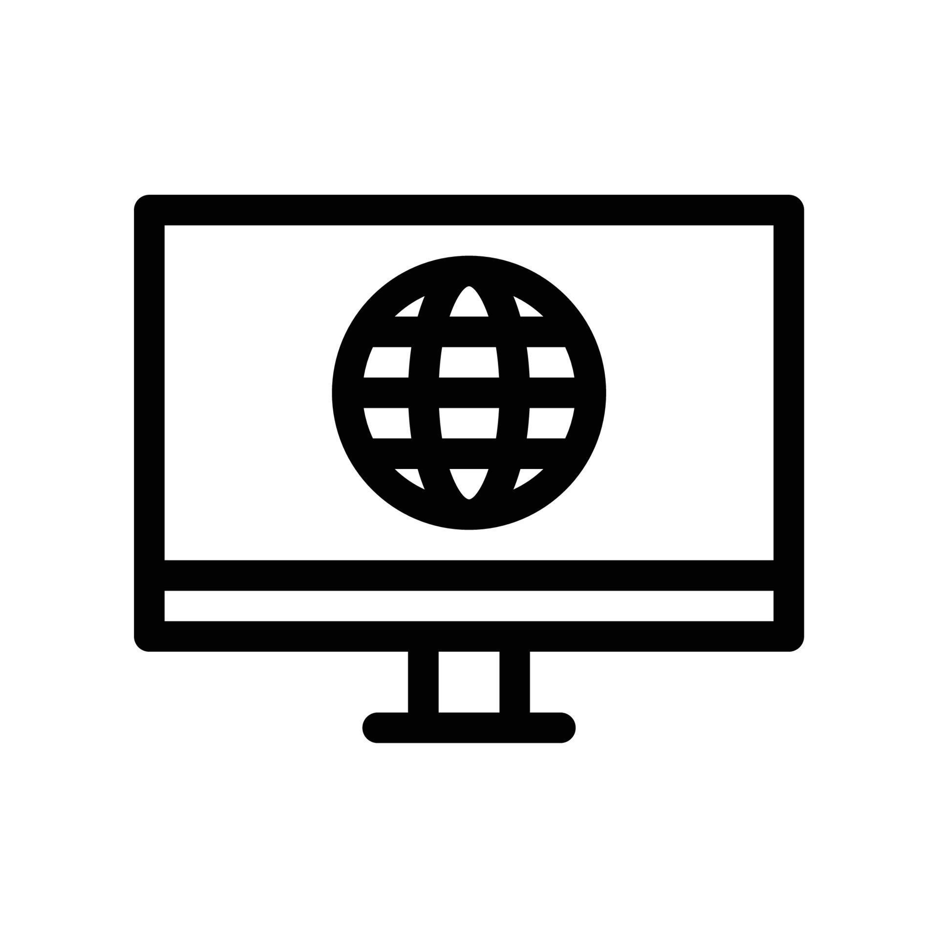 Desktop website icon with computer screen and globe in black outline style 12201733 Vector Art ...