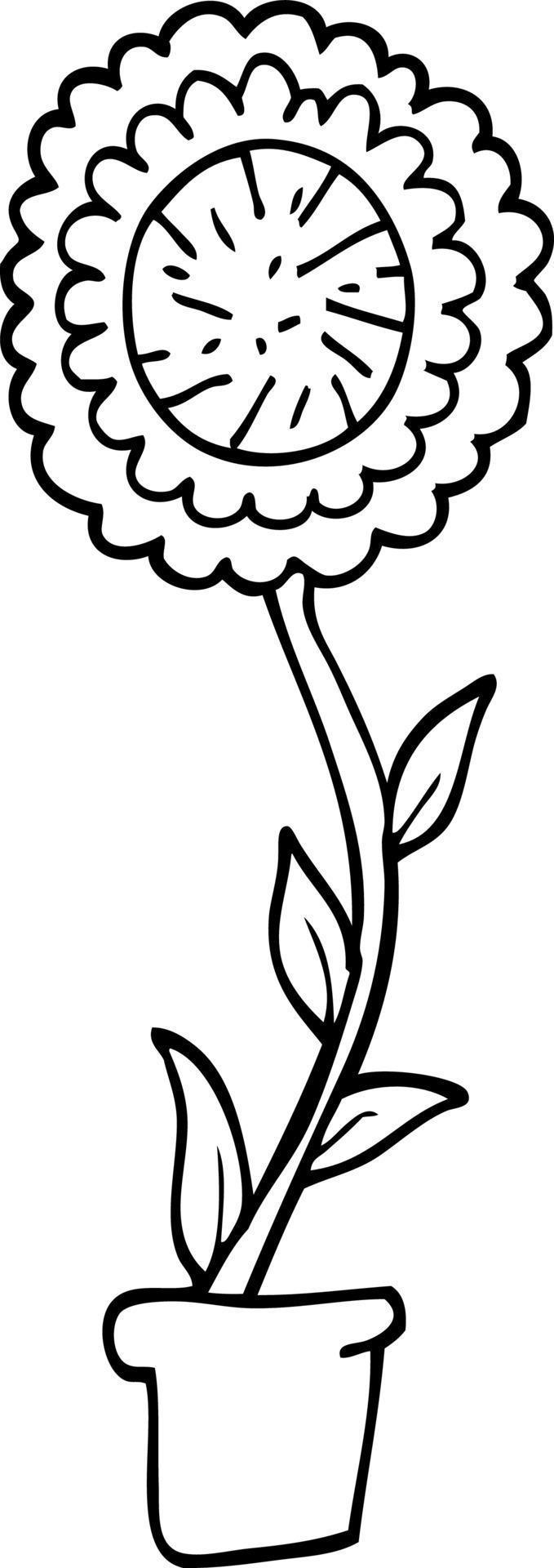 Line Drawing Cartoon Flower Pot 12207211 Vector Art At Vecteezy