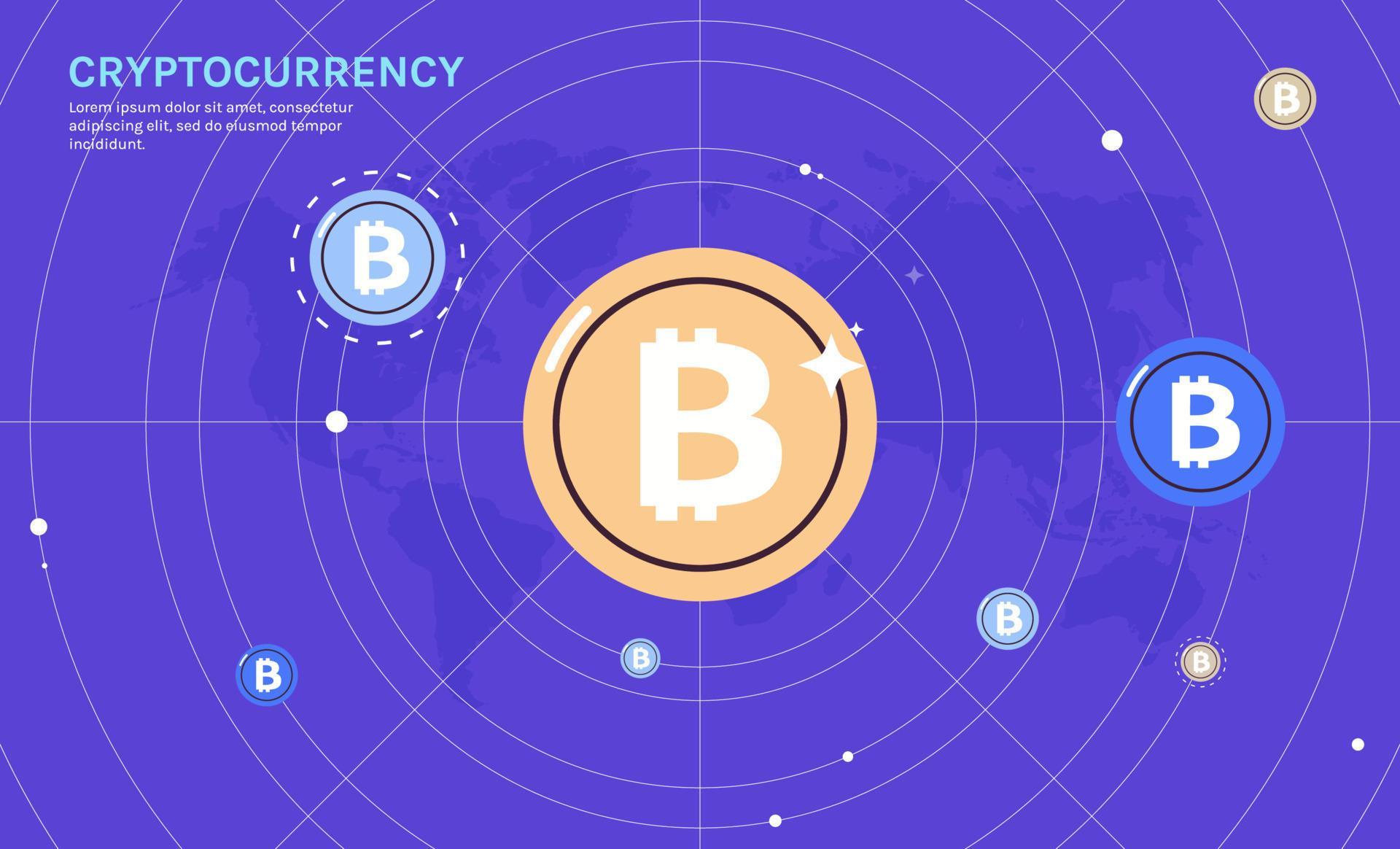 Crypto money gold progress and global chart background cryptocurrency concept flat vector ...