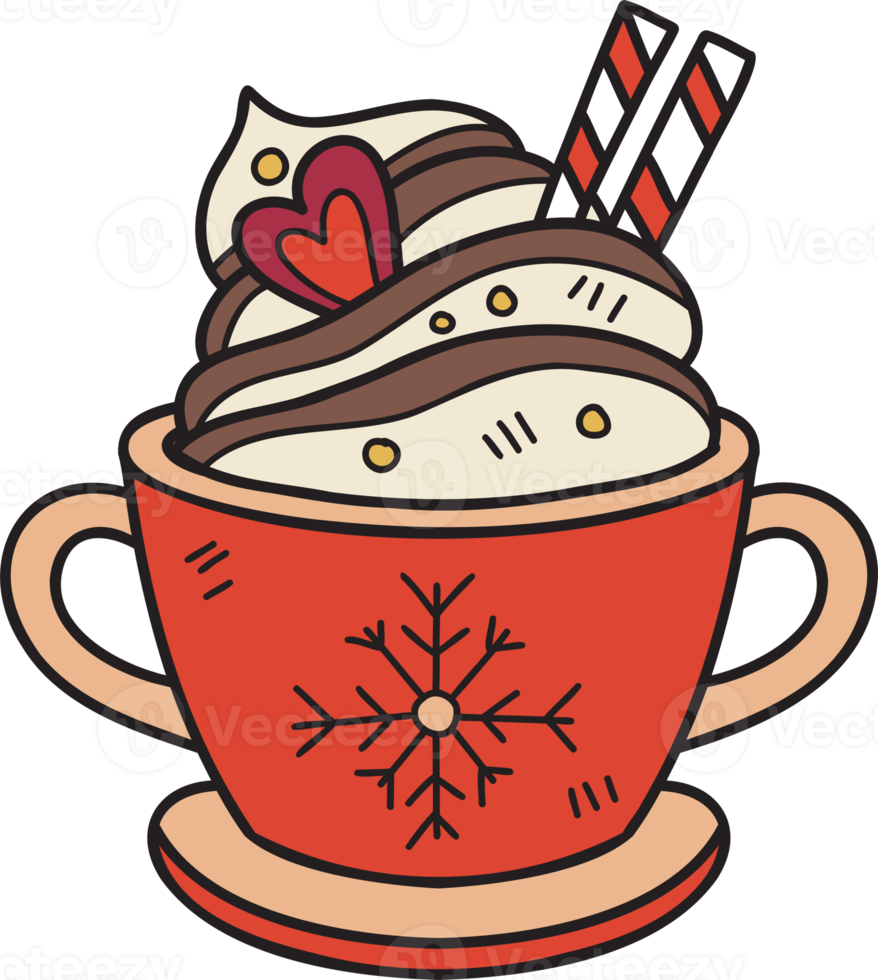 Hand Drawn Christmas Cocoa with marshmallows coffee mug illustration ...