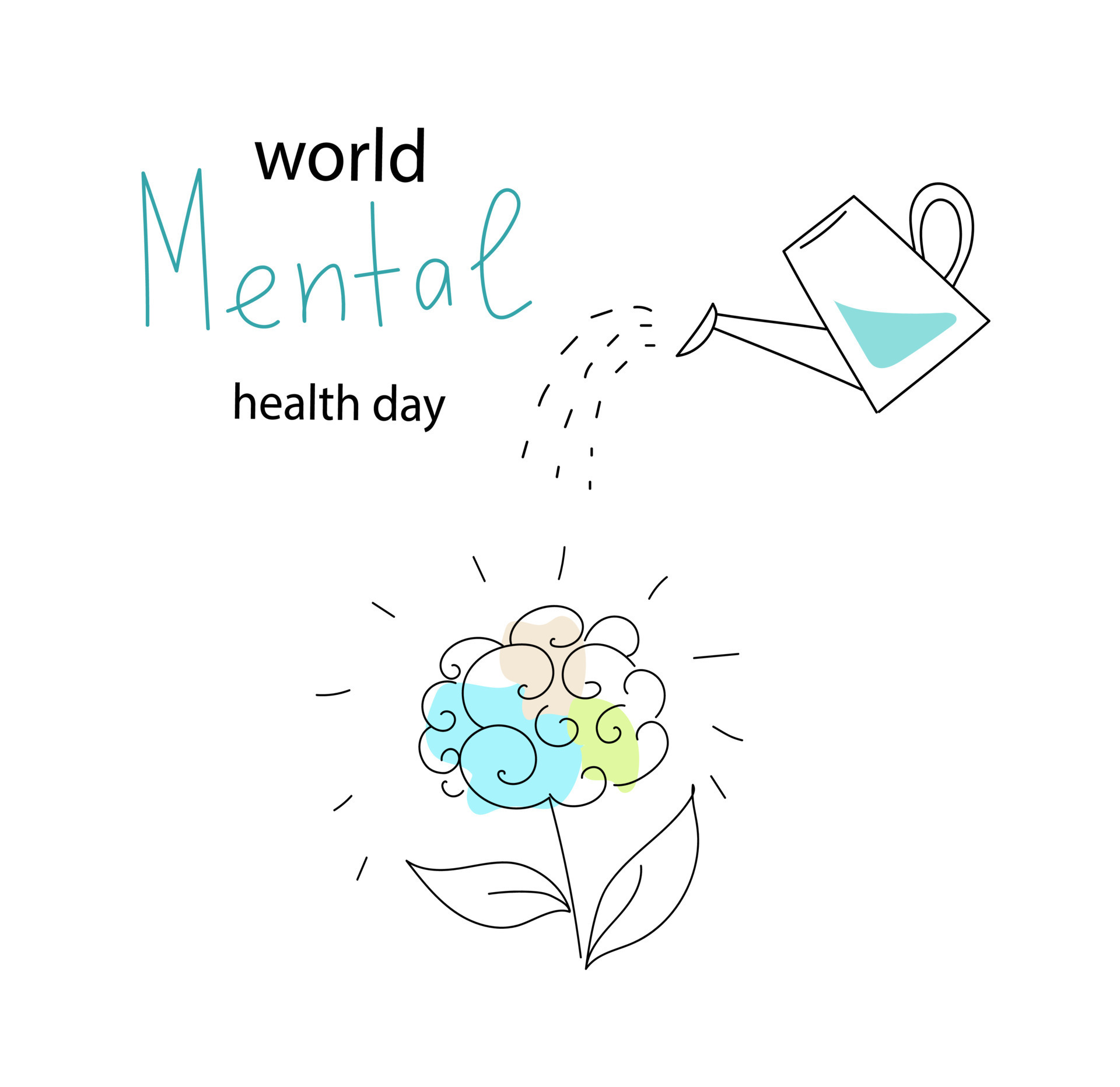 Vector World Mental Health Day Poster Doodle Hand Drawn Style
