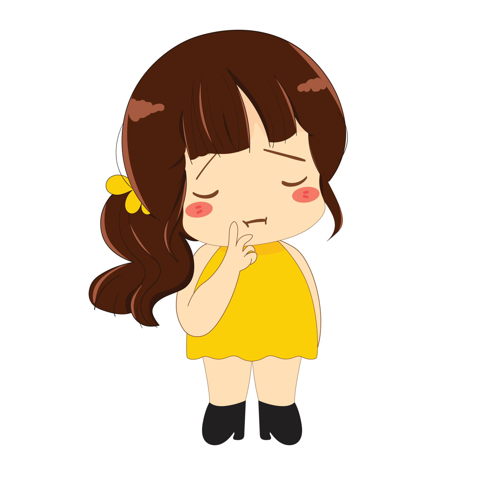 Cute Thinking Girl Cartoon