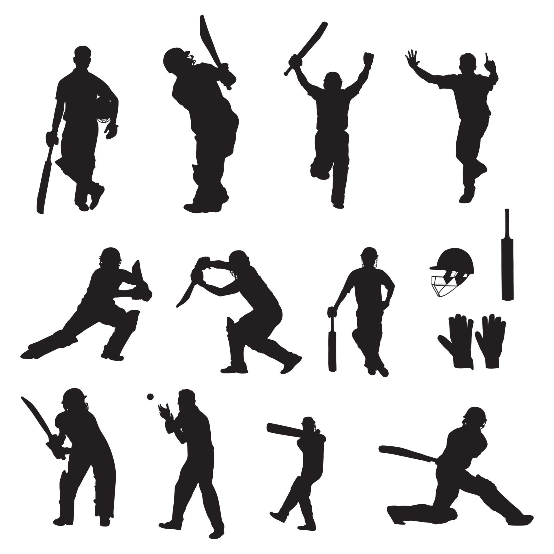 Cricket Player Silhouettes Collection Set Of Cricket Players Silhouette 12252636 Vector Art At
