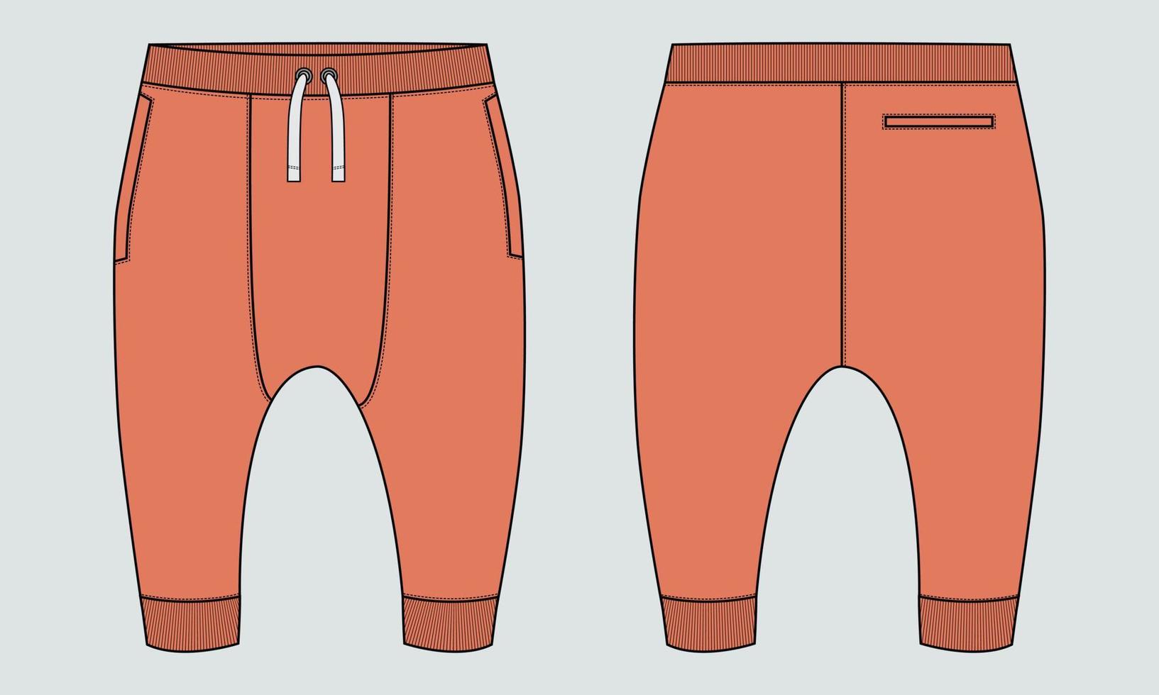 Fleece Cotton Jersey Basic Sweat Pant Technical Fashion Flat Sketch Template Front And Back