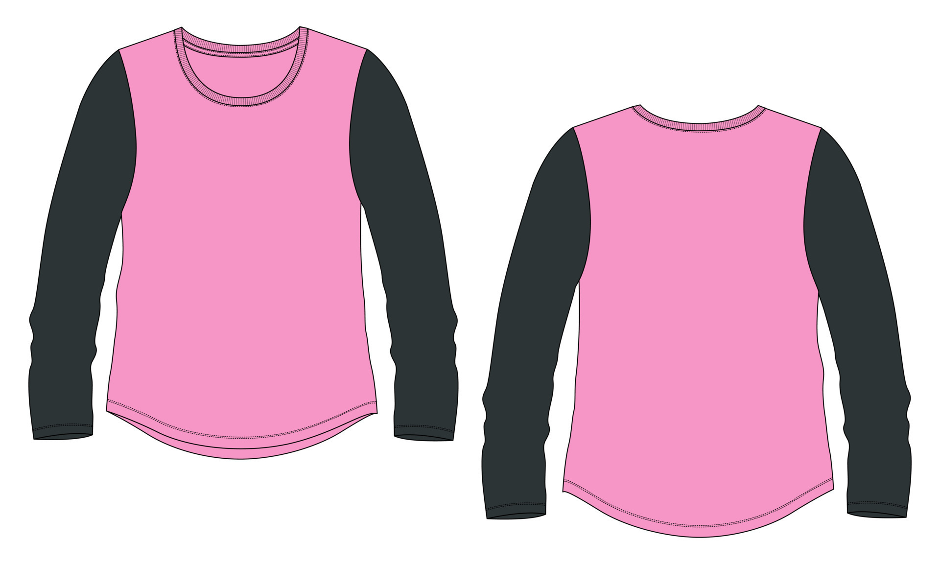 Relax Fit Long Sleeve T Shirt Overall Technical Fashion Flat Sketch