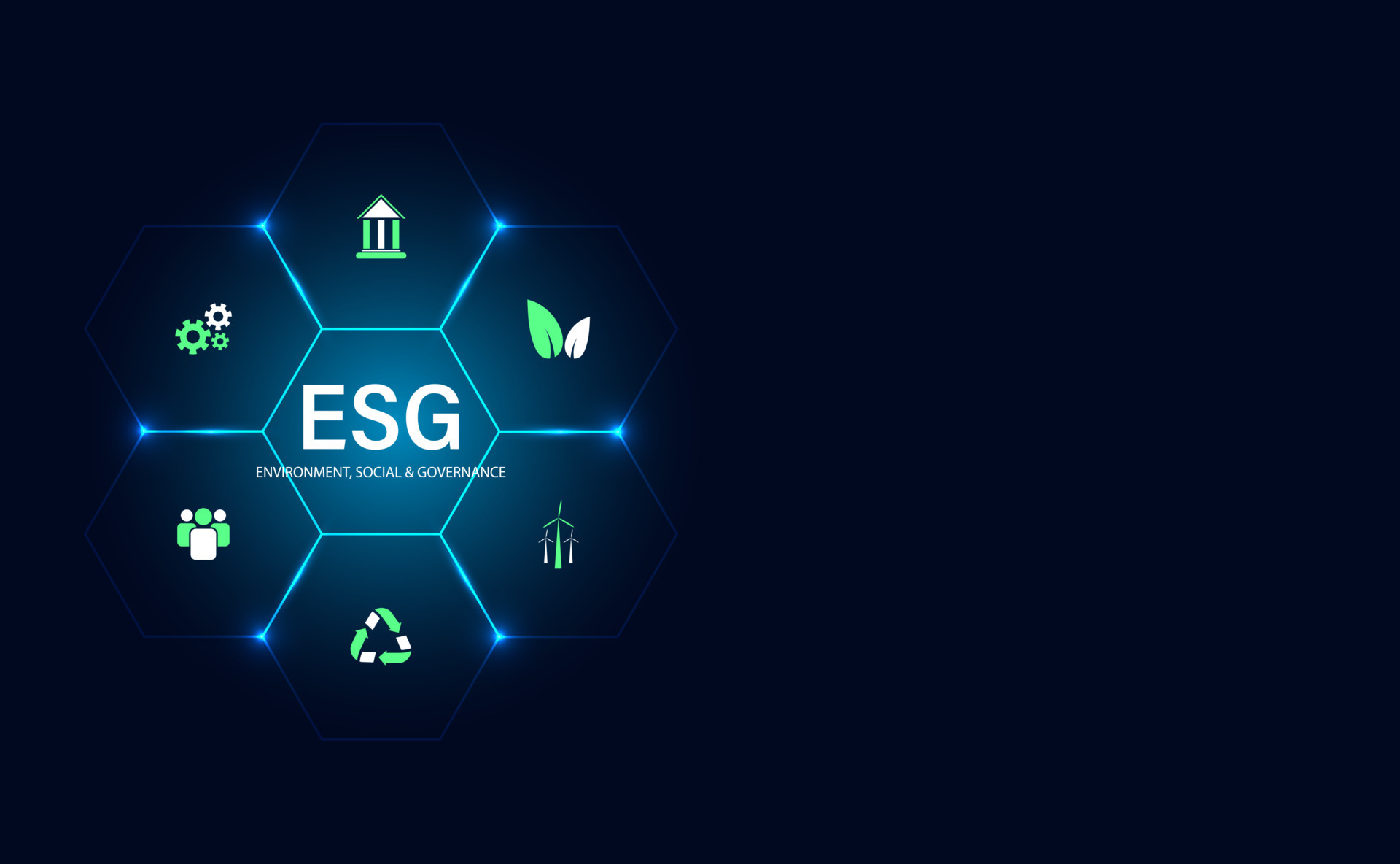Abstract ESG with icons and hexagon concept Sustainable corporate development Environment ...