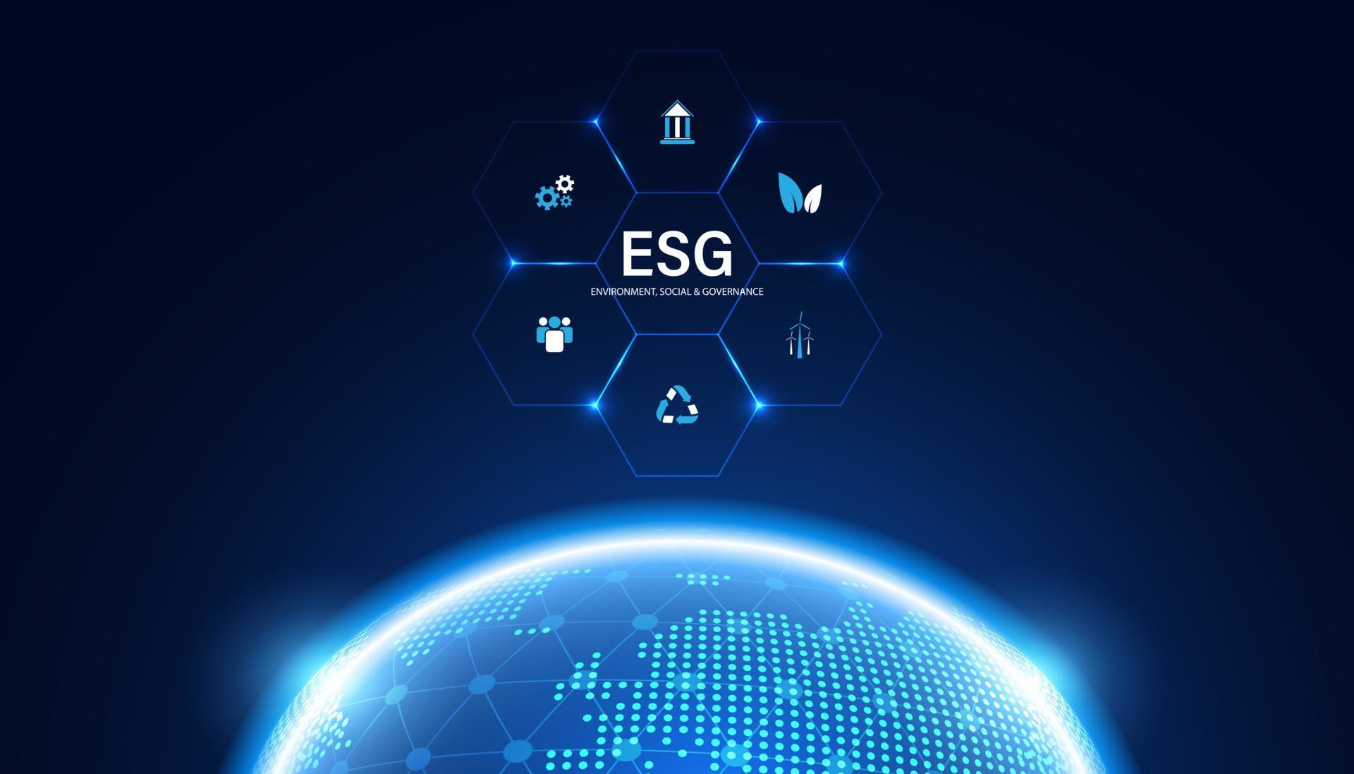 Abstract ESG Digital World High-Tech with Icon Concept Sustainable Development from Environment ...