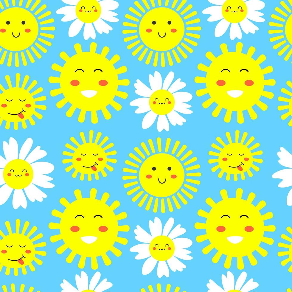 Cute Cartoon Sun And Camomile Flower Character With Kawaii Face Simple Doodle Yellow Mascot