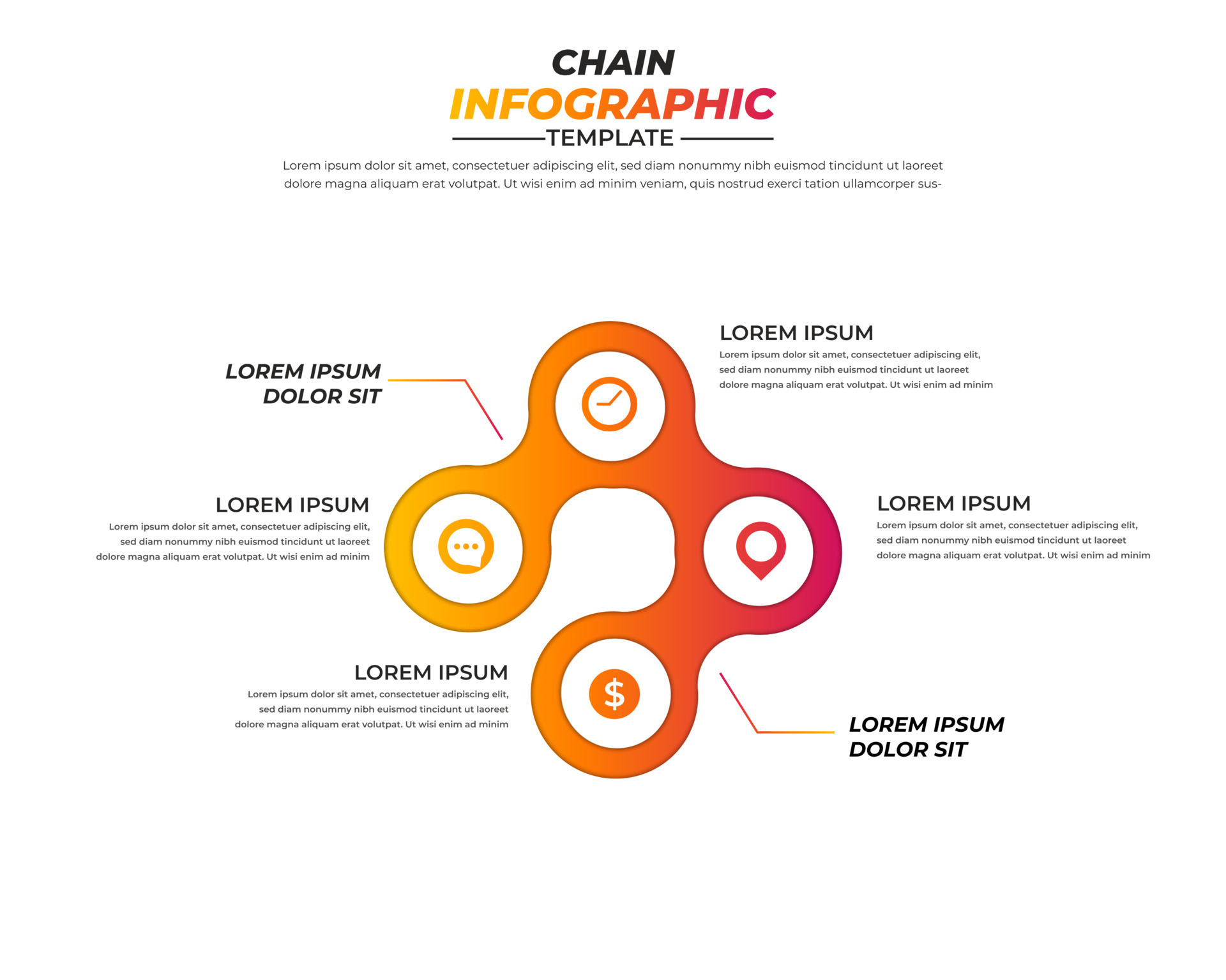 chain infographic design with 4 steps for data visualization, diagram ...