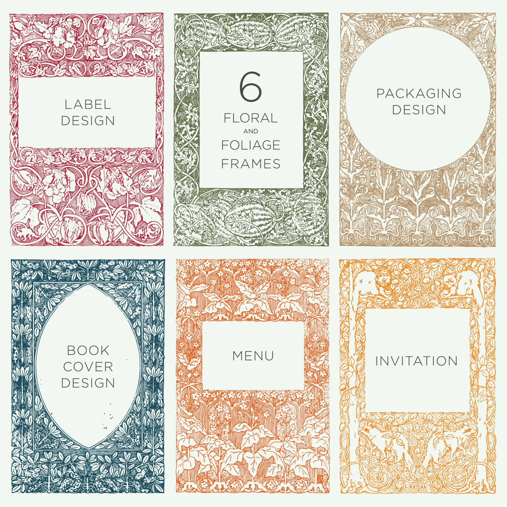 Vintage Floral And Foliage Frames Ideal For Book Cover Design Wedding