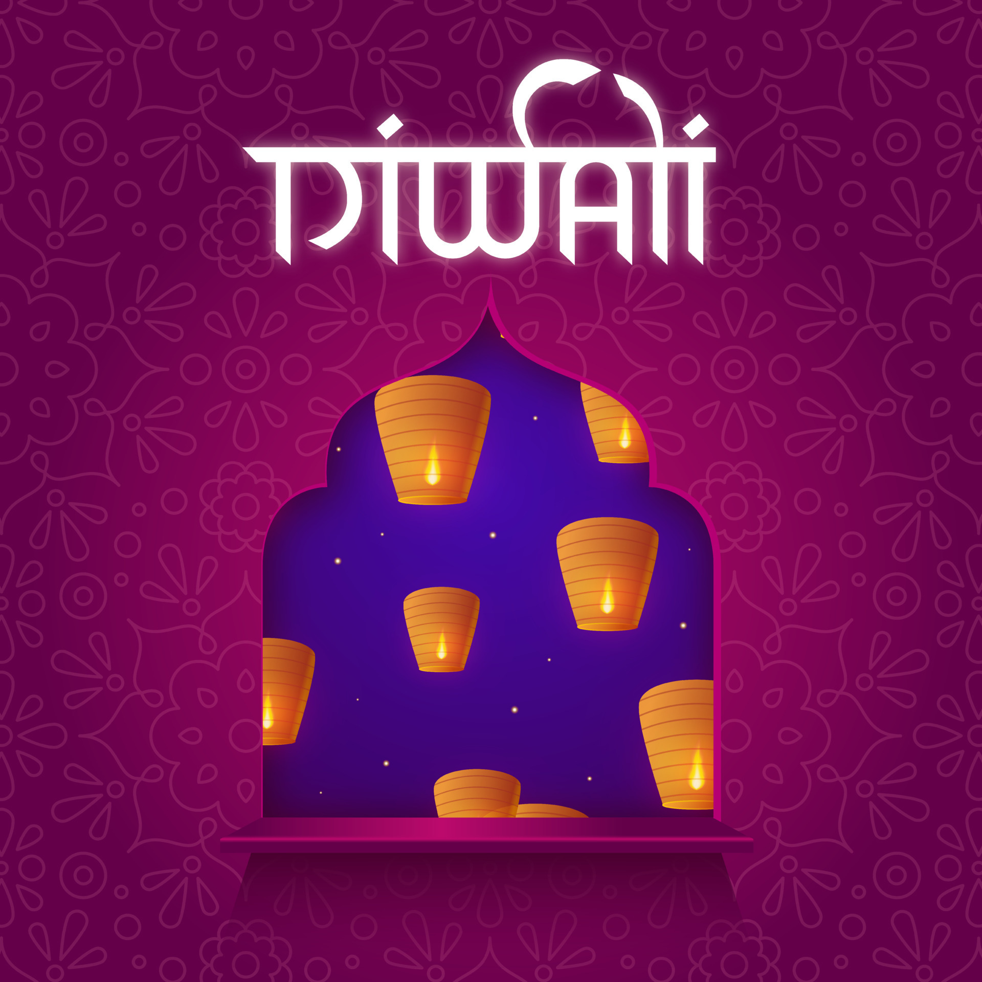 Sky Lantern On Night Sky In Window And Text Diwali In Style Hindi sky-lantern-on-night-sky-in-window-and-text-diwali-in-style-hindi