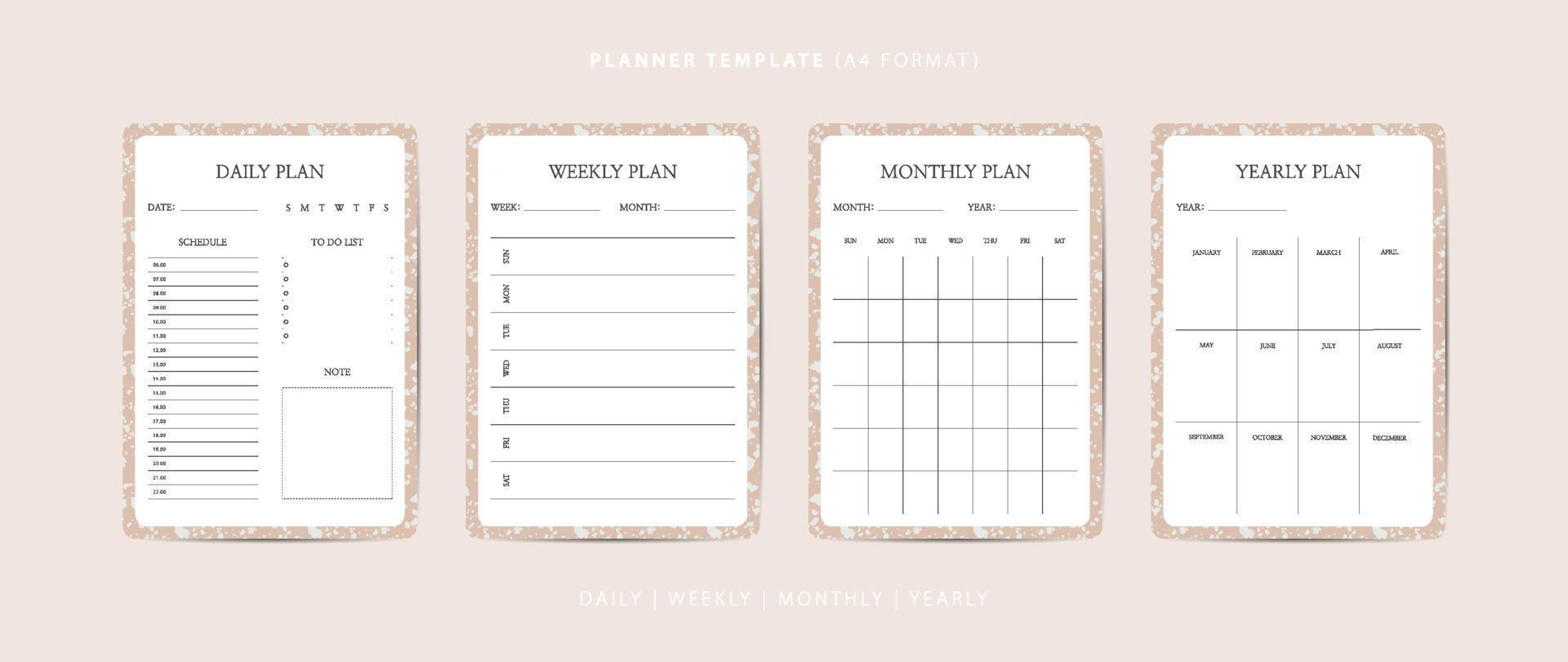 Set of daily, weekly, monthly, and yearly planner minimalist template ...