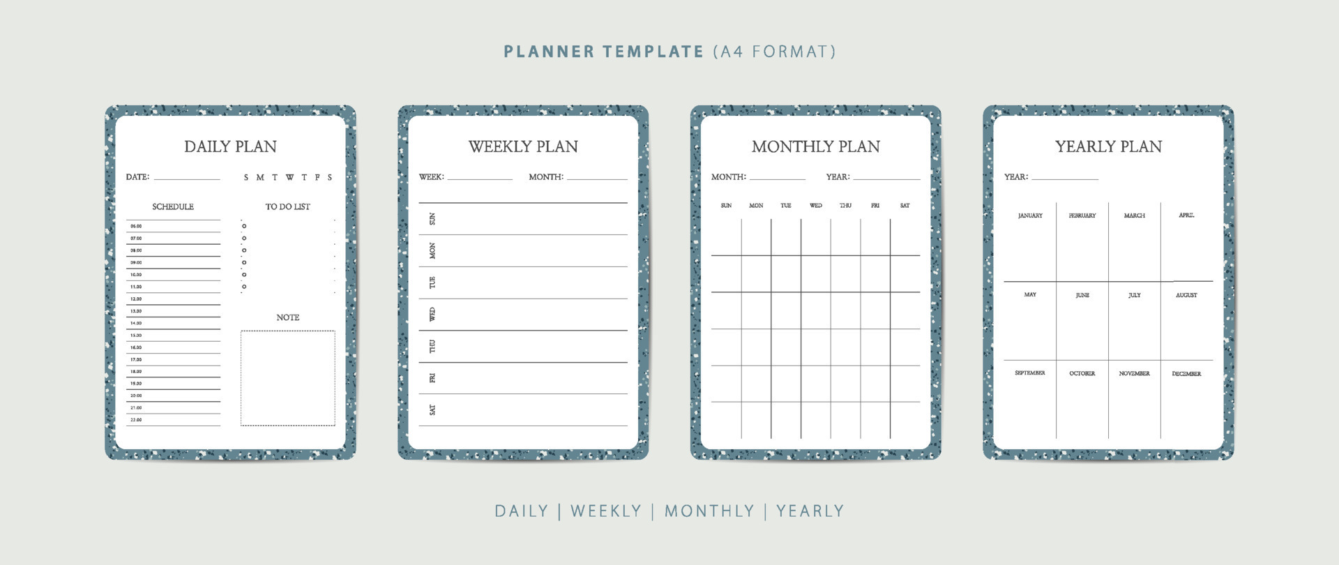 Set of daily, weekly, monthly, and yearly planner minimalist template ...