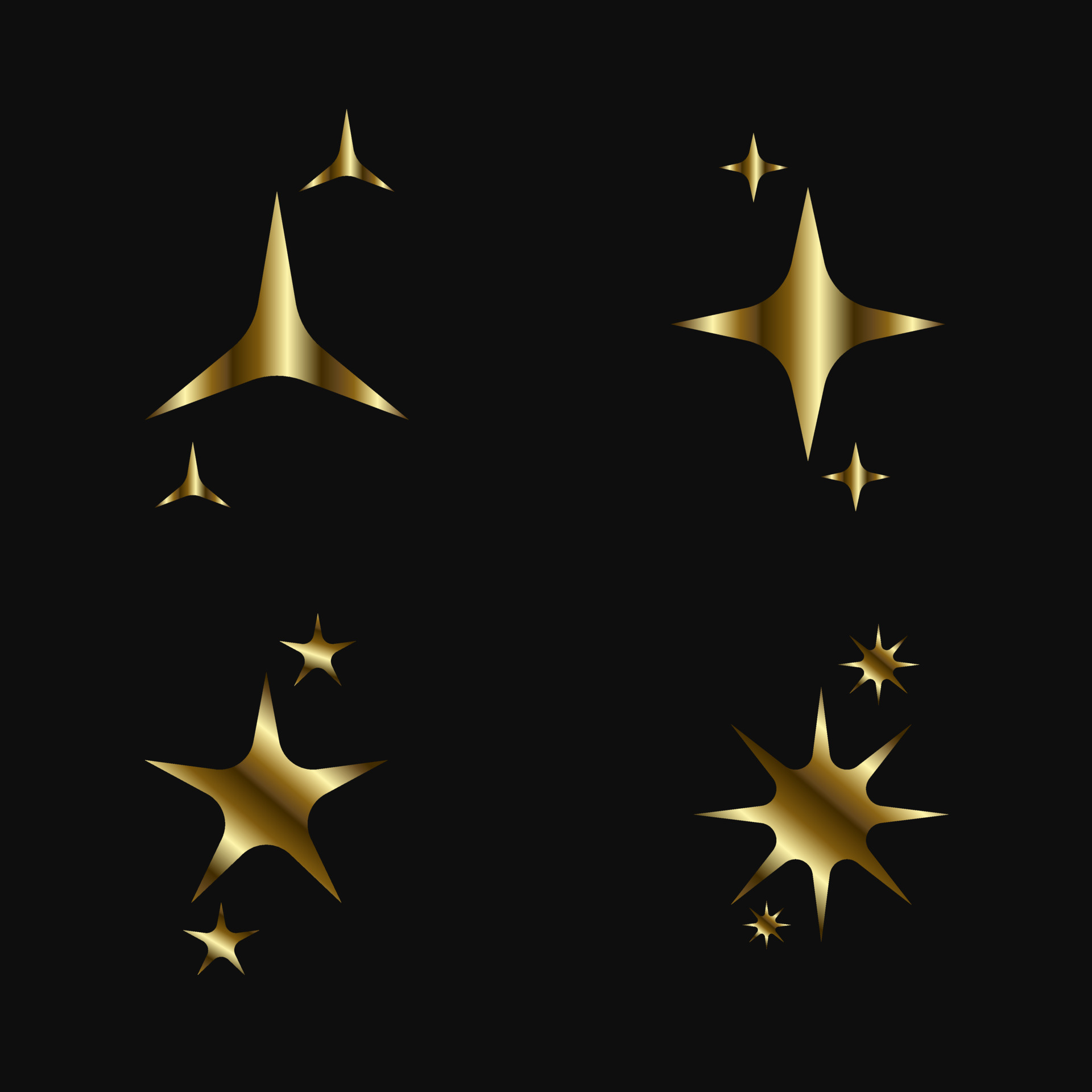 SET of four Flat sparkling stars, golden vector star wink template sused in effect and ...