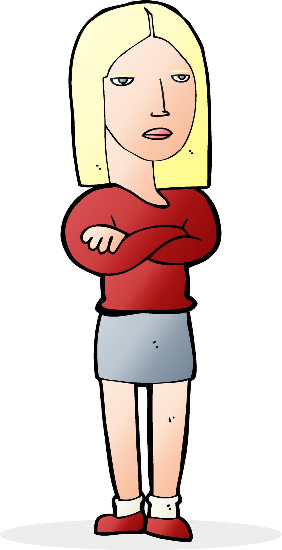 cartoon woman with folded arms 12282178 Vector Art at Vecteezy