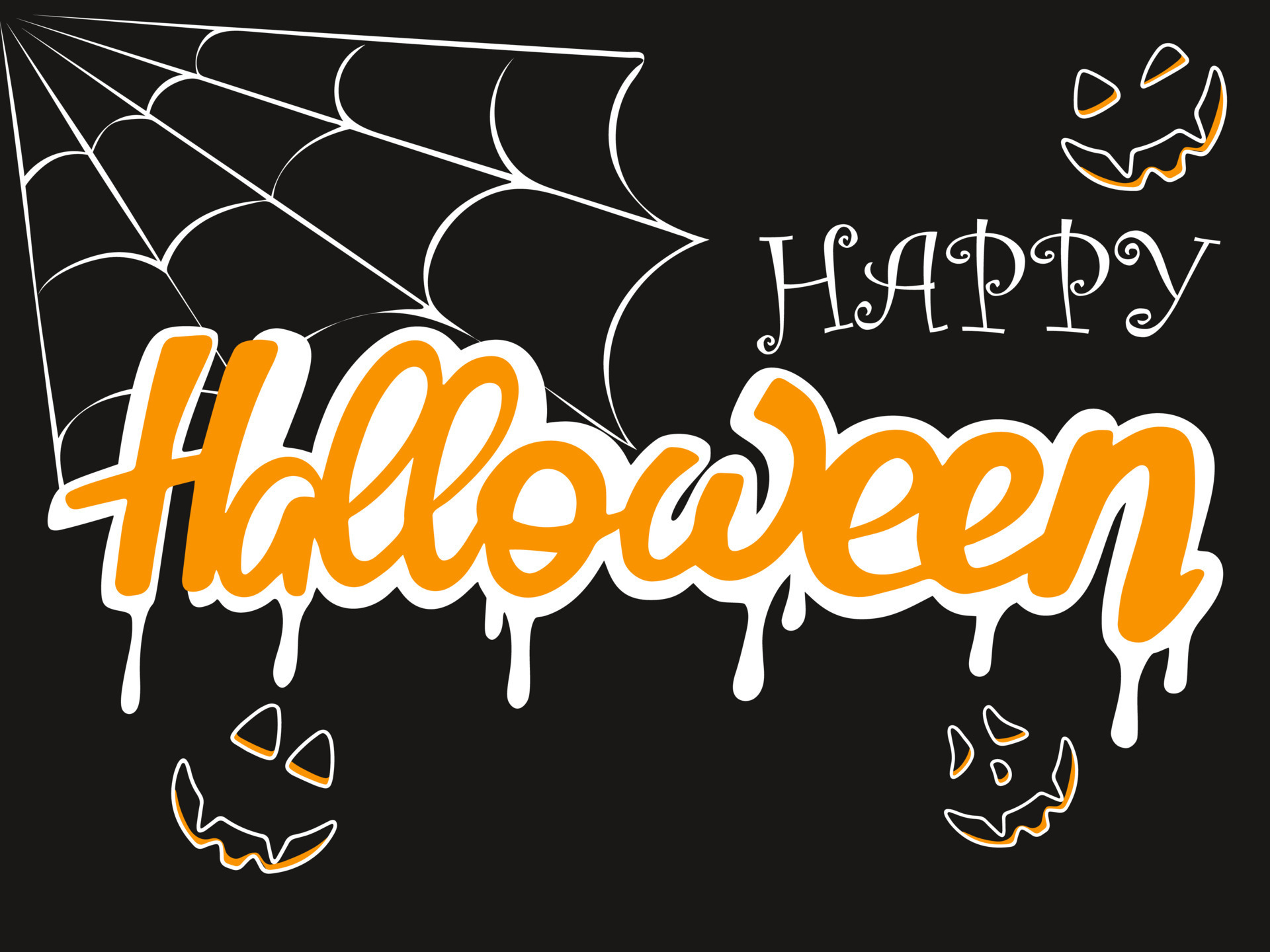 Happy Halloween Poster Poster With Lettering With Cobwebs And Faces Spooky Party Holiday Fall