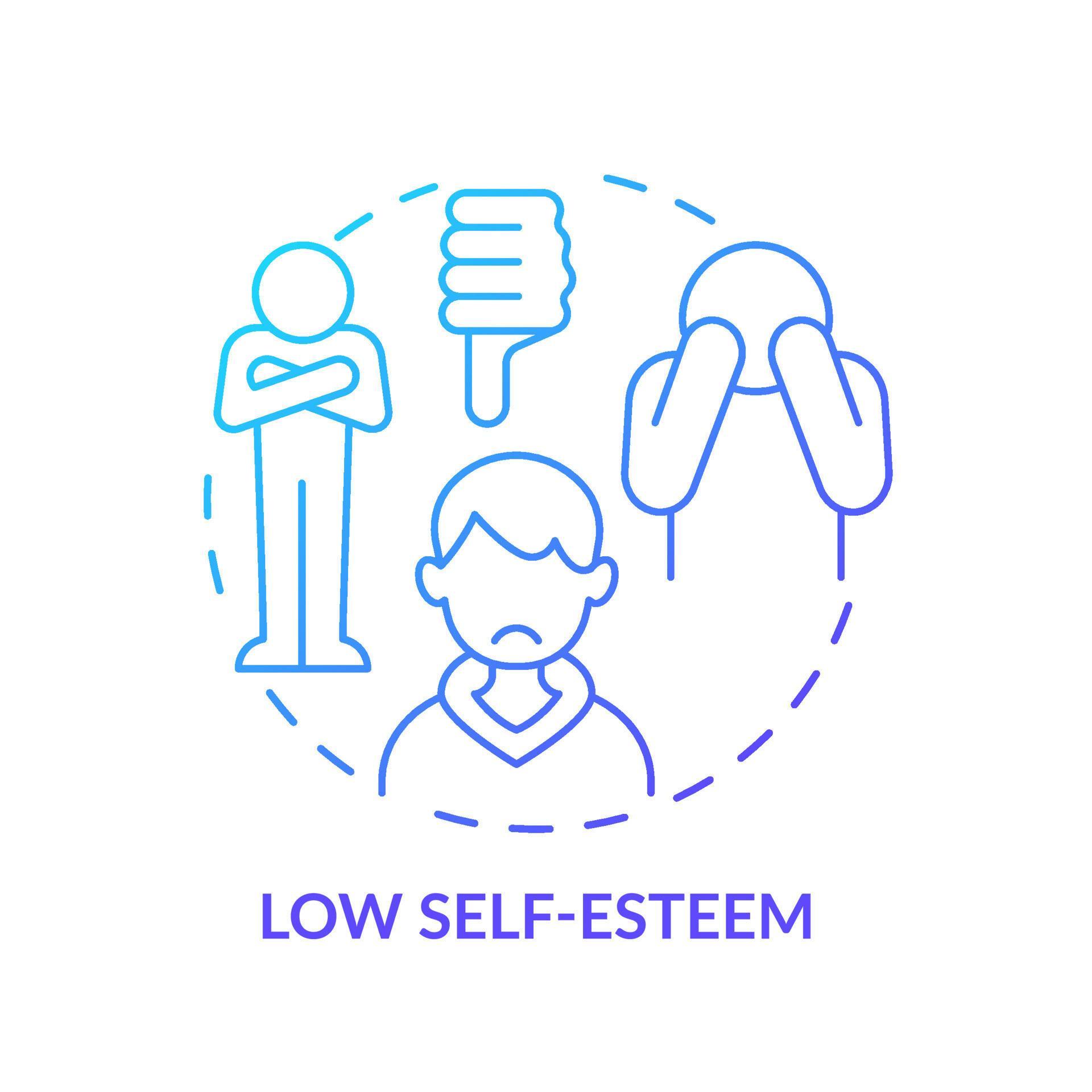Low self-esteem blue gradient concept icon. Body image perception in ...