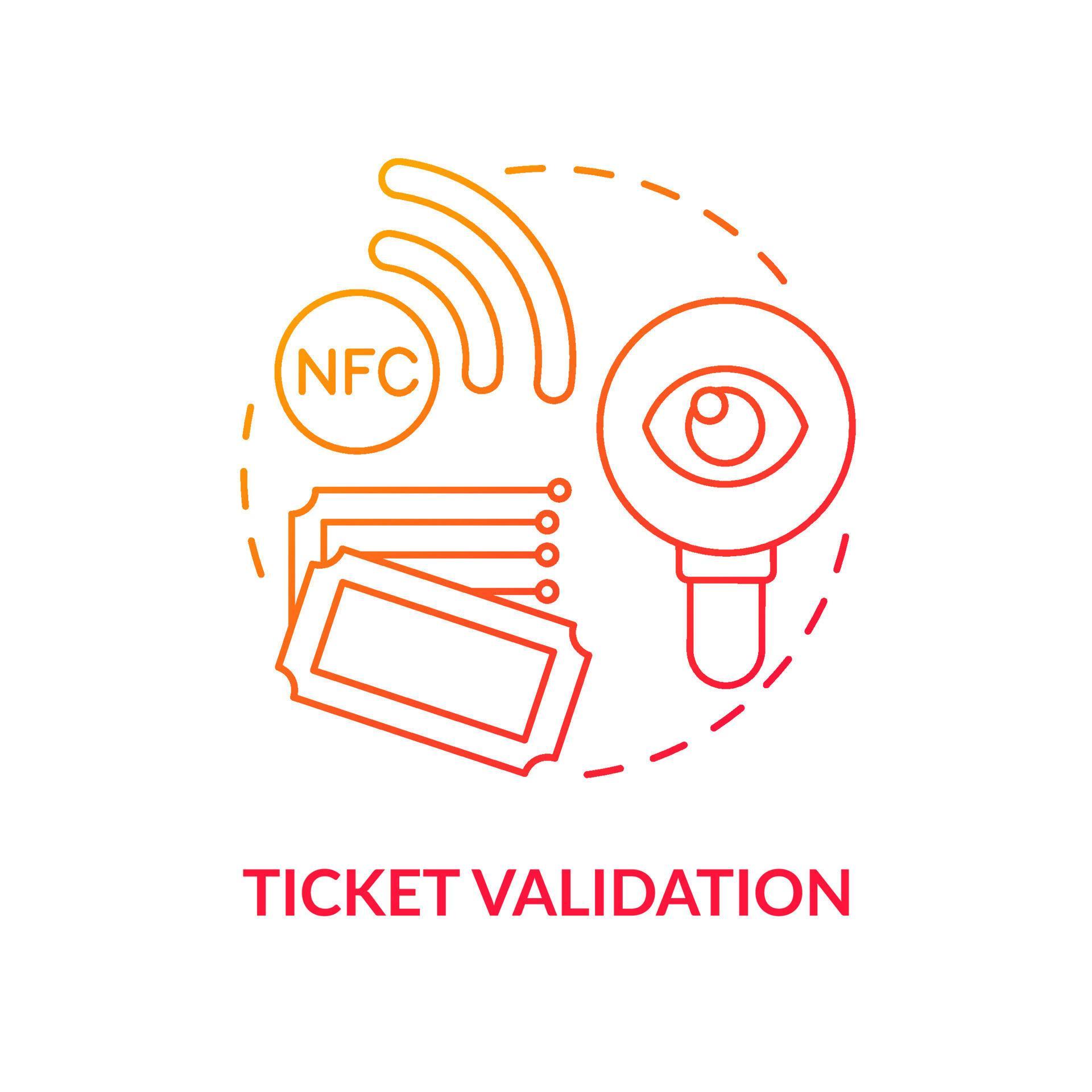 Ticket validation red gradient concept icon. Check acquisition of ...