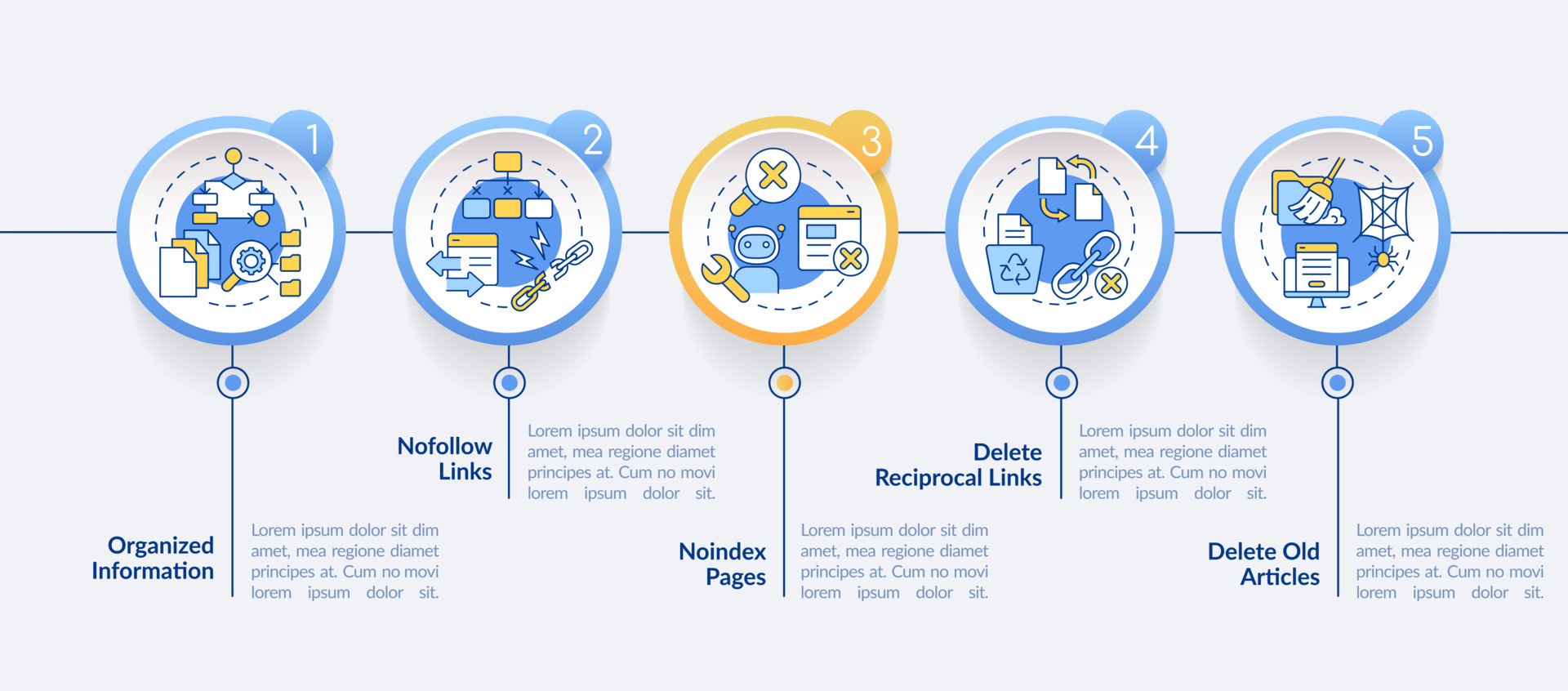 Search engine optimization principles circle infographic template. Data ...